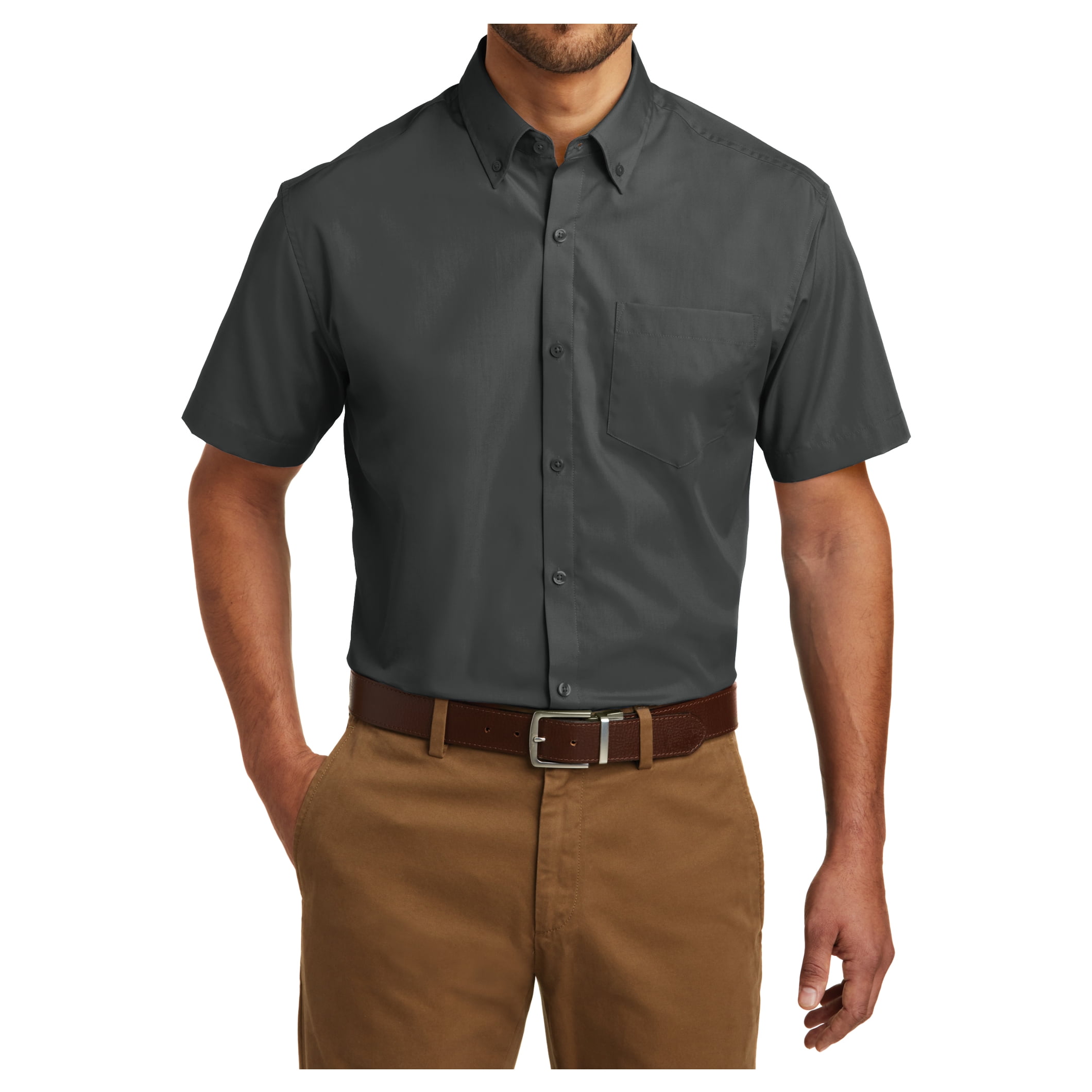 Yellow Rooster Men's Short Sleeve Carefree Poplin Shirts Graphite L ...