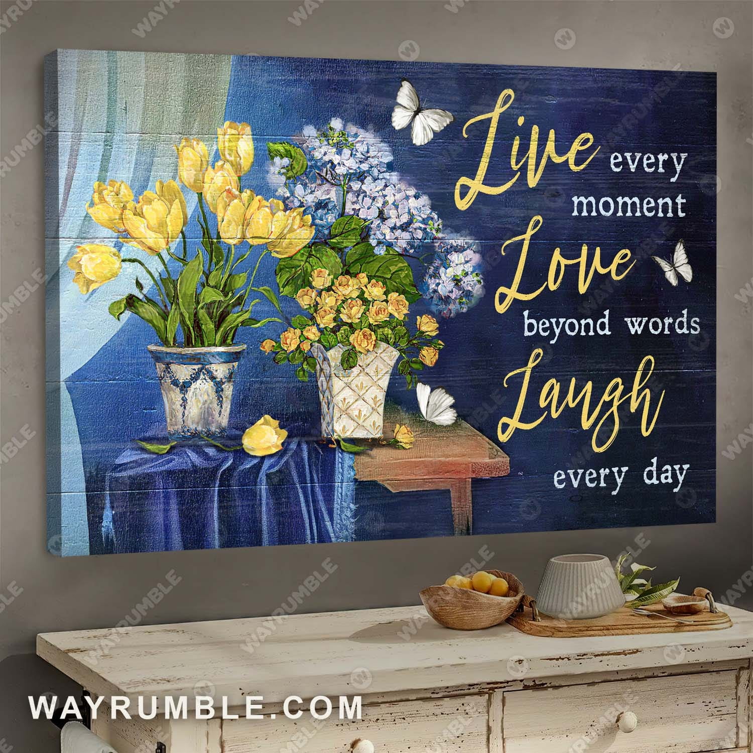 Yellow Rose, Hydrangea, Still Painting, Live every moment, Love beyond ...