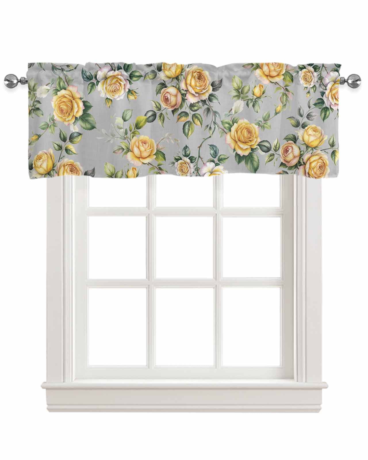Yellow Rose Kitchen Valances for Windows Farmhouse Linen Window Valance ...