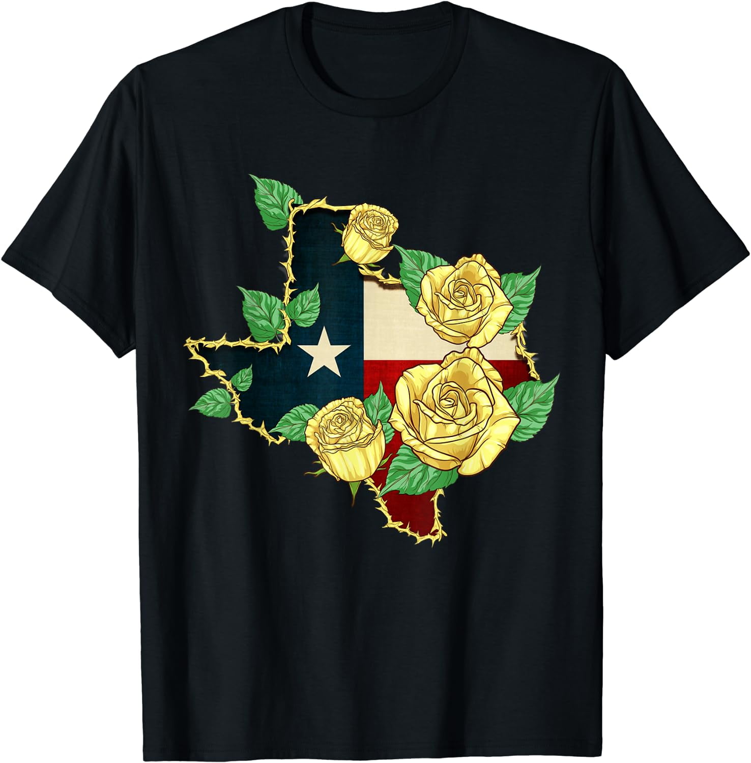 Yellow Rose Of Texas Flag Proud Texan American Patriot T-Shirt Black 4X ...