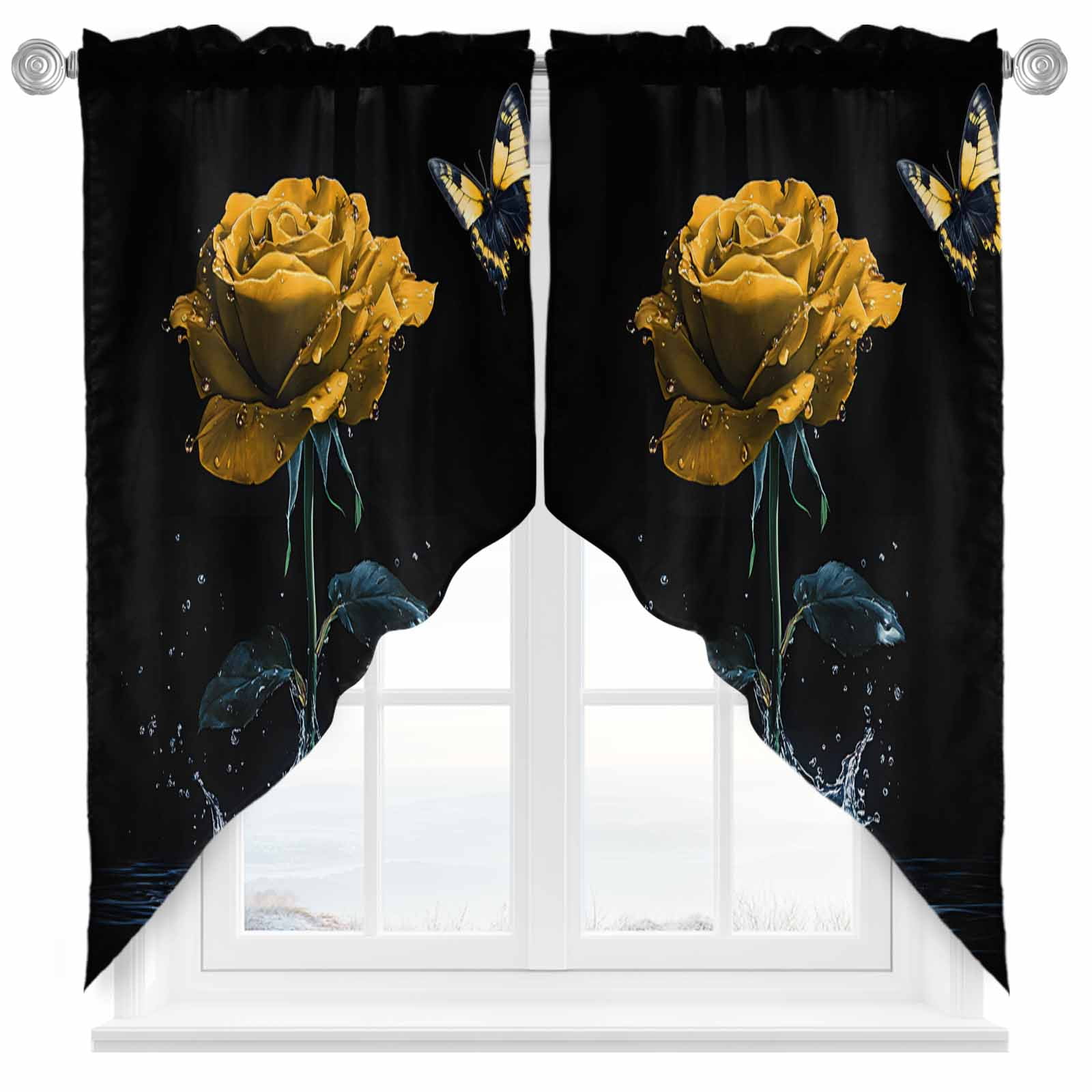 Yellow Rose Swag Kitchen Curtain Valances, Butterfly Splash Rod Pocket ...