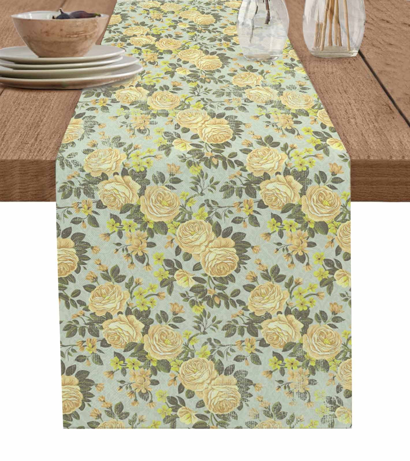 Yellow Rose Table Runner Farmhouse Romantic Botanical Floral Flowers Tablerunners 13 x 36 Inch ...