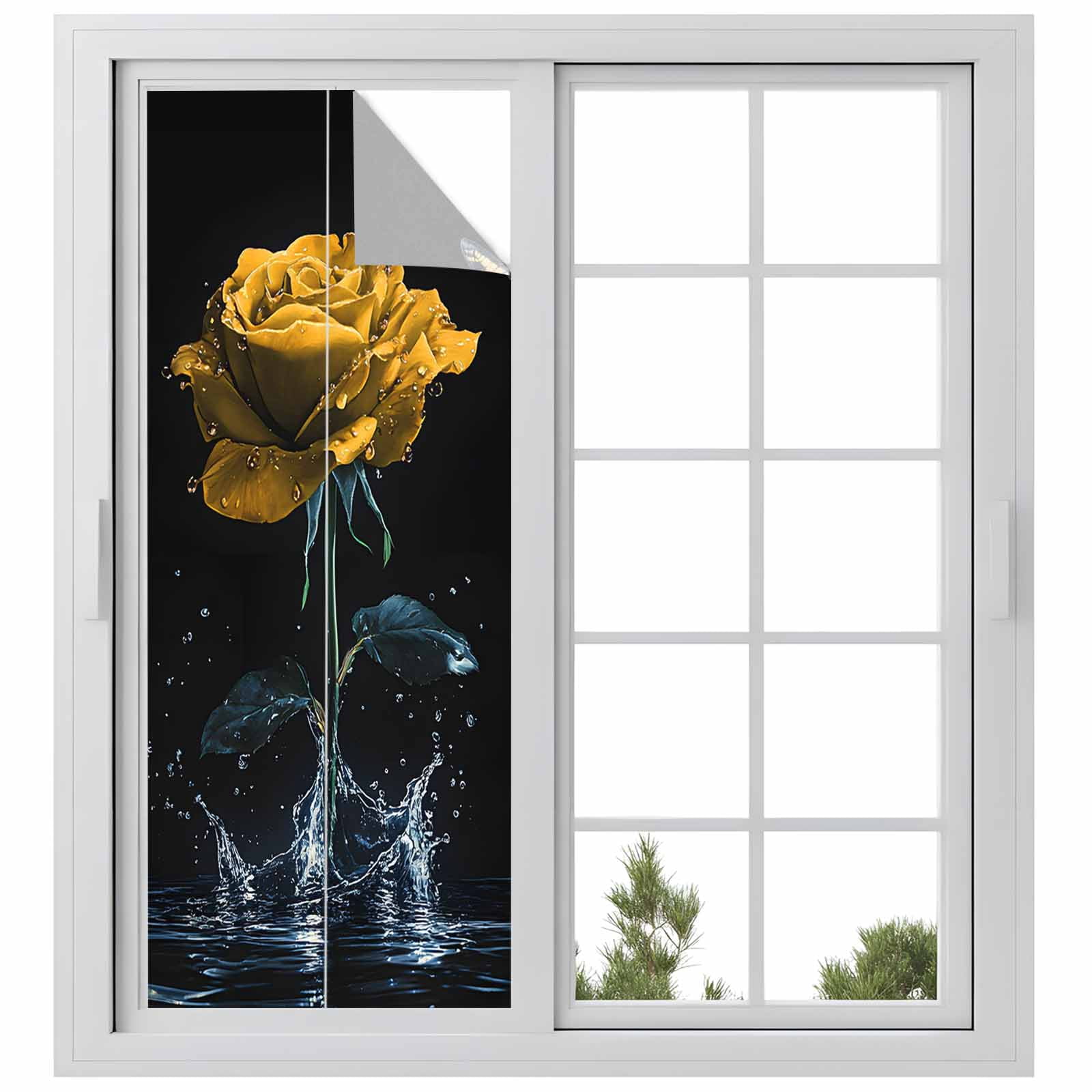 Yellow Rose Window Privacy Film Butterfly Splash Water Nature Dreamy ...