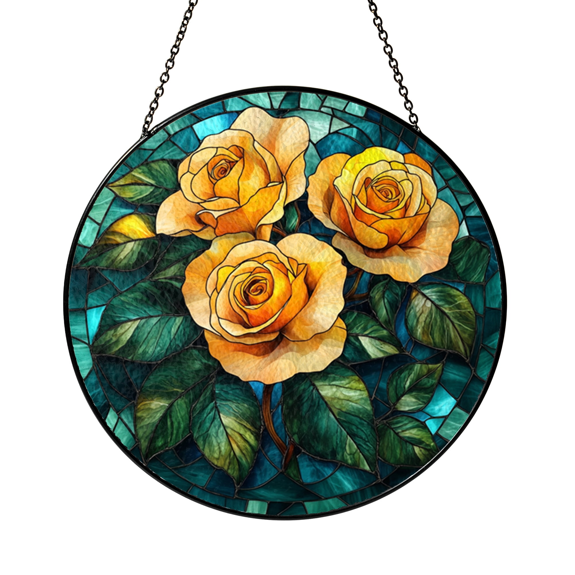 Yellow Roses Floral Glass Suncatcher Panel, Stained Glass Style Window ...
