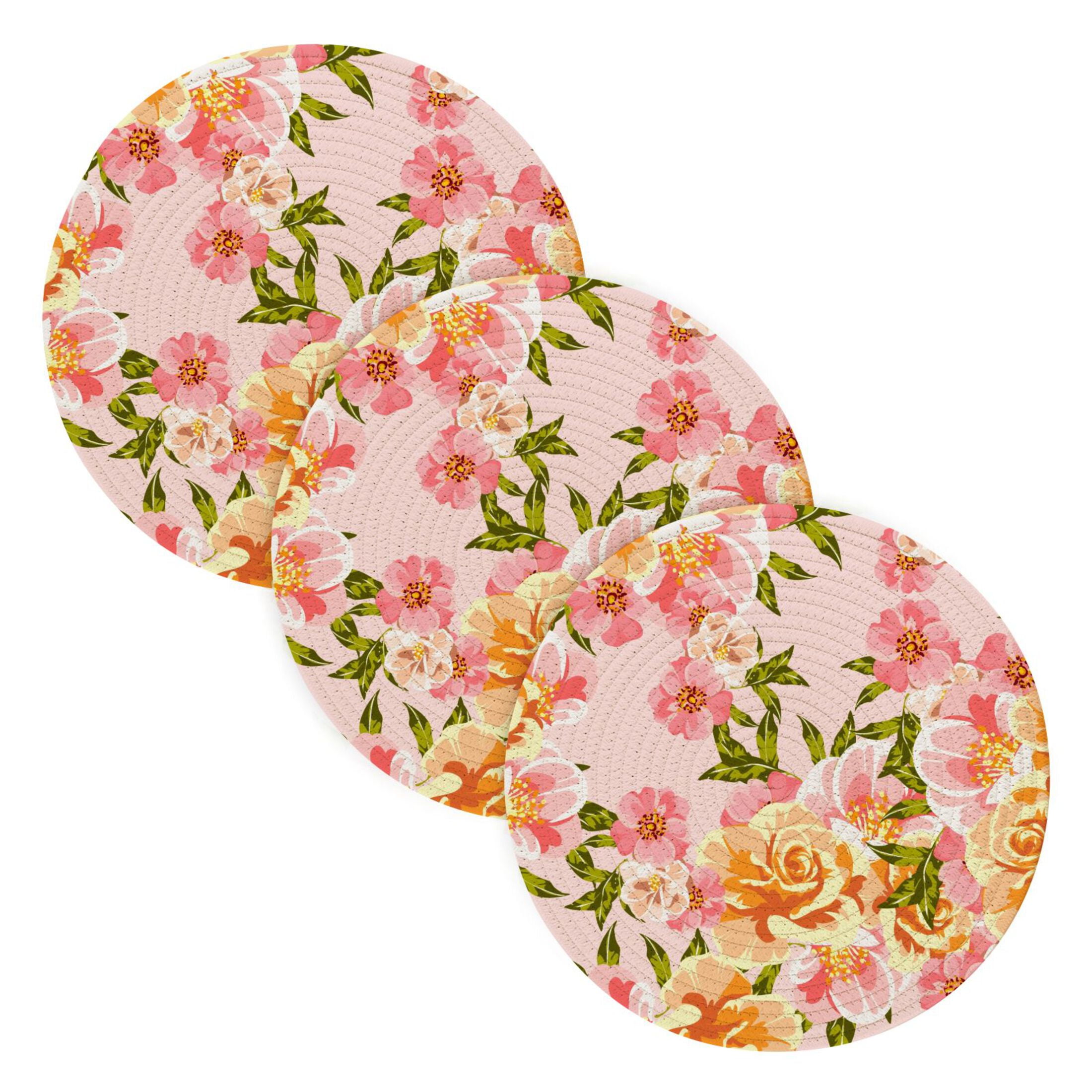 Yellow Roses Flowers 3 PCs Pot Holders Trivets Kitchen 15" Cotton Pans ...