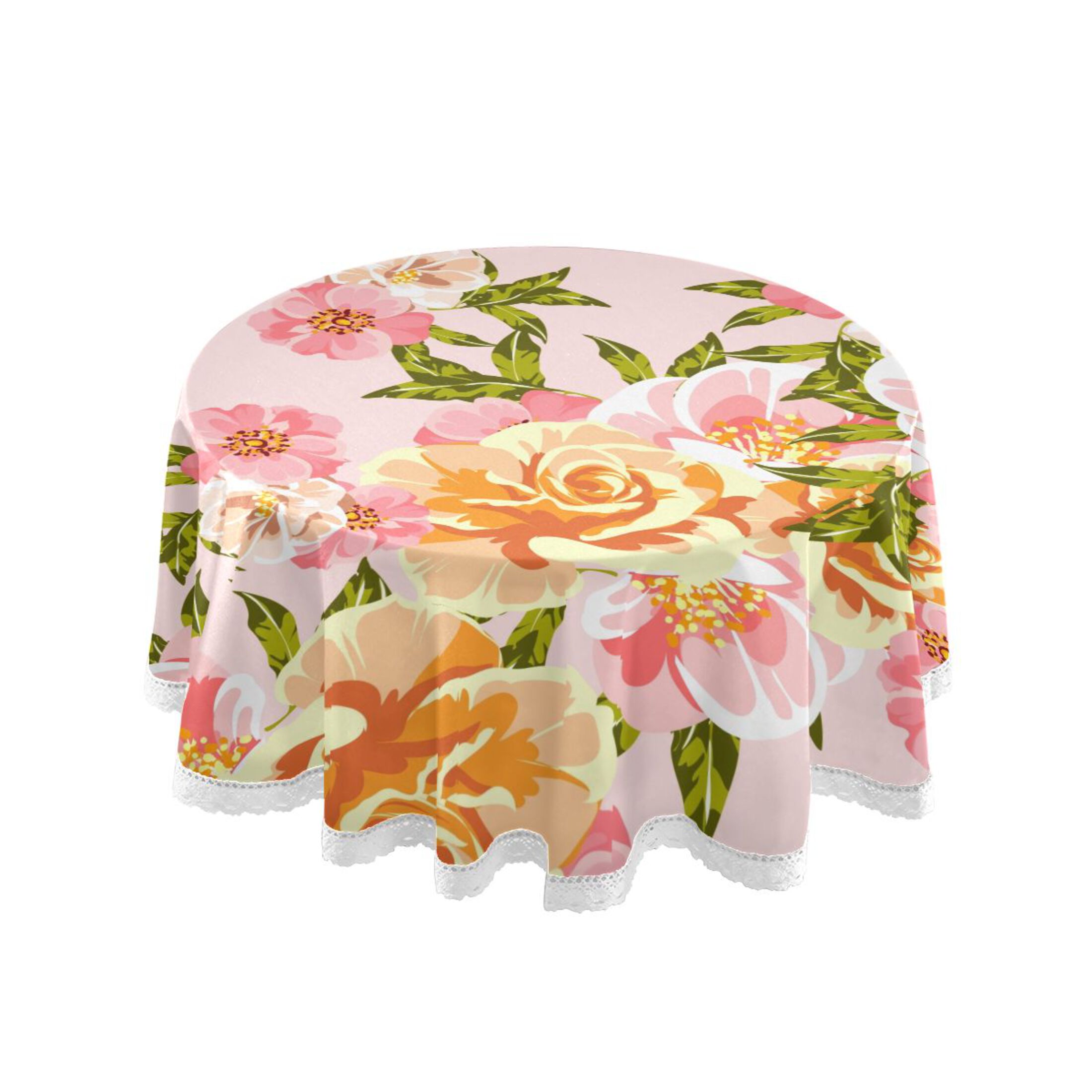 Yellow Roses Flowers Round Tablecloth 60" Reusable Circle Table Cover ...