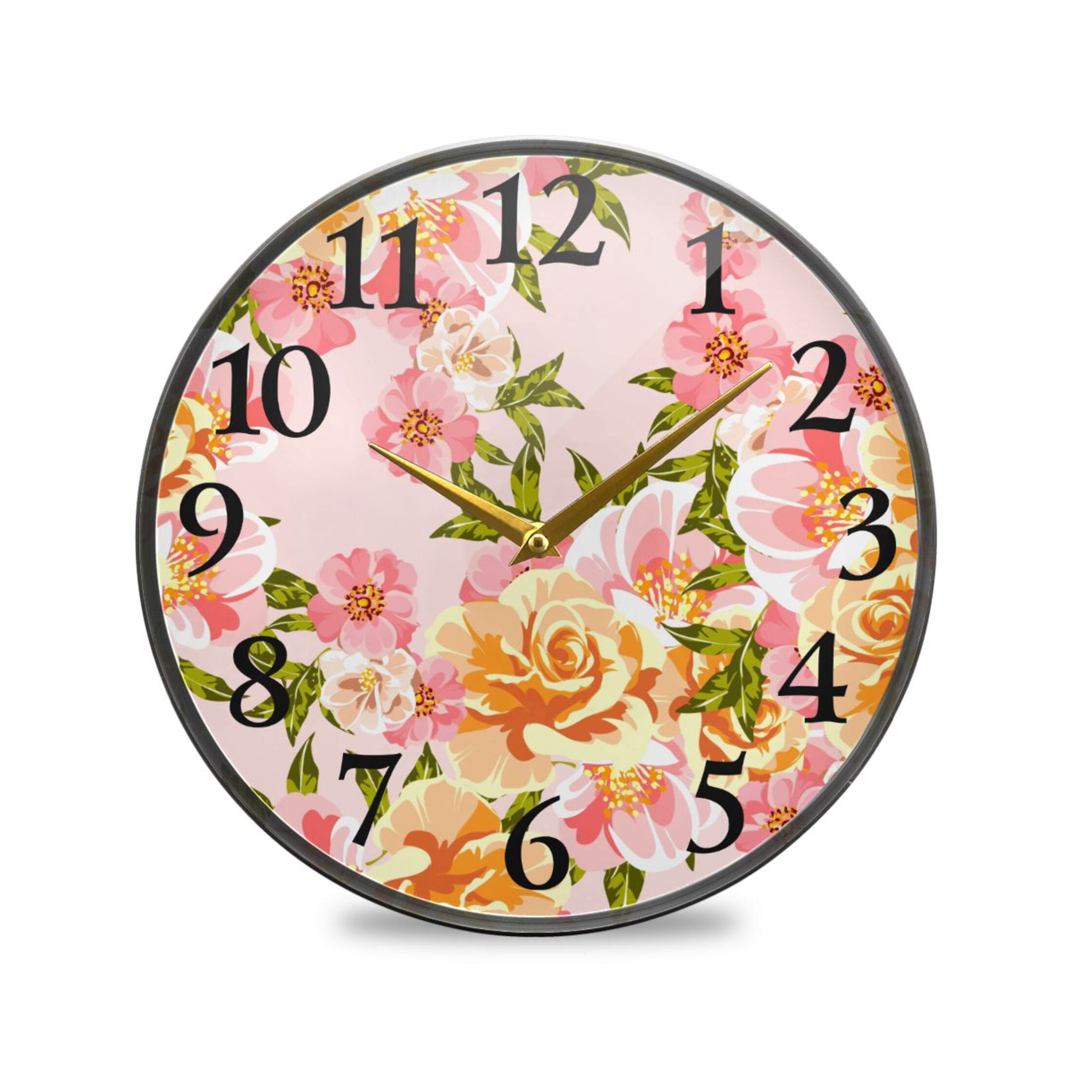 Yellow Roses Flowers Wall Clocks Battery Operated 11.9 Inch Round Clock ...