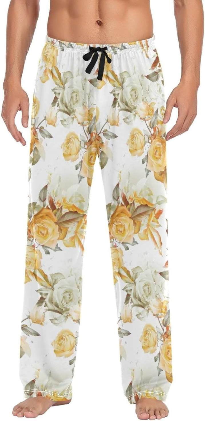 Yellow Roses Ghost Pajama Pants, Men's Lounge Pants Light with ...