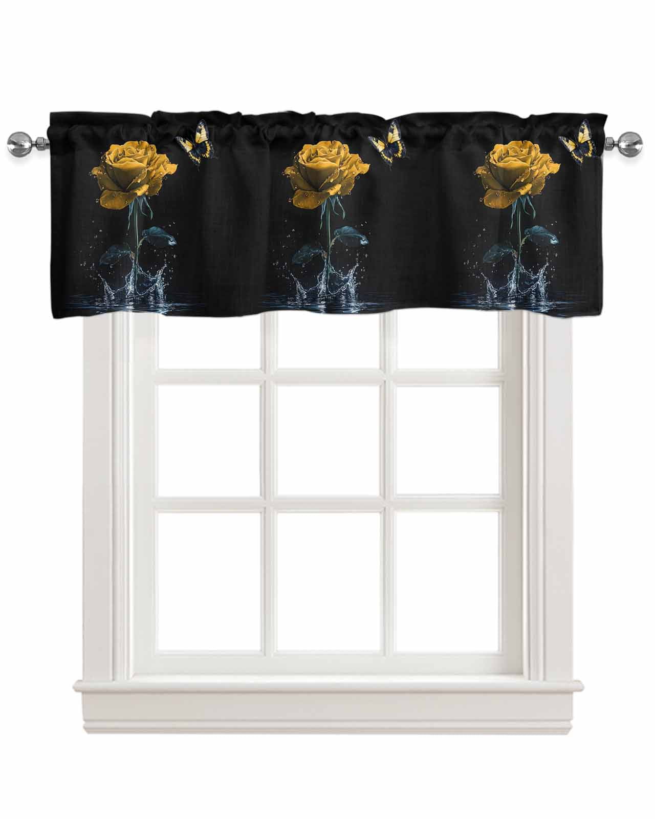 Yellow Roses Kitchen Valances for Windows Farmhouse Linen Window ...