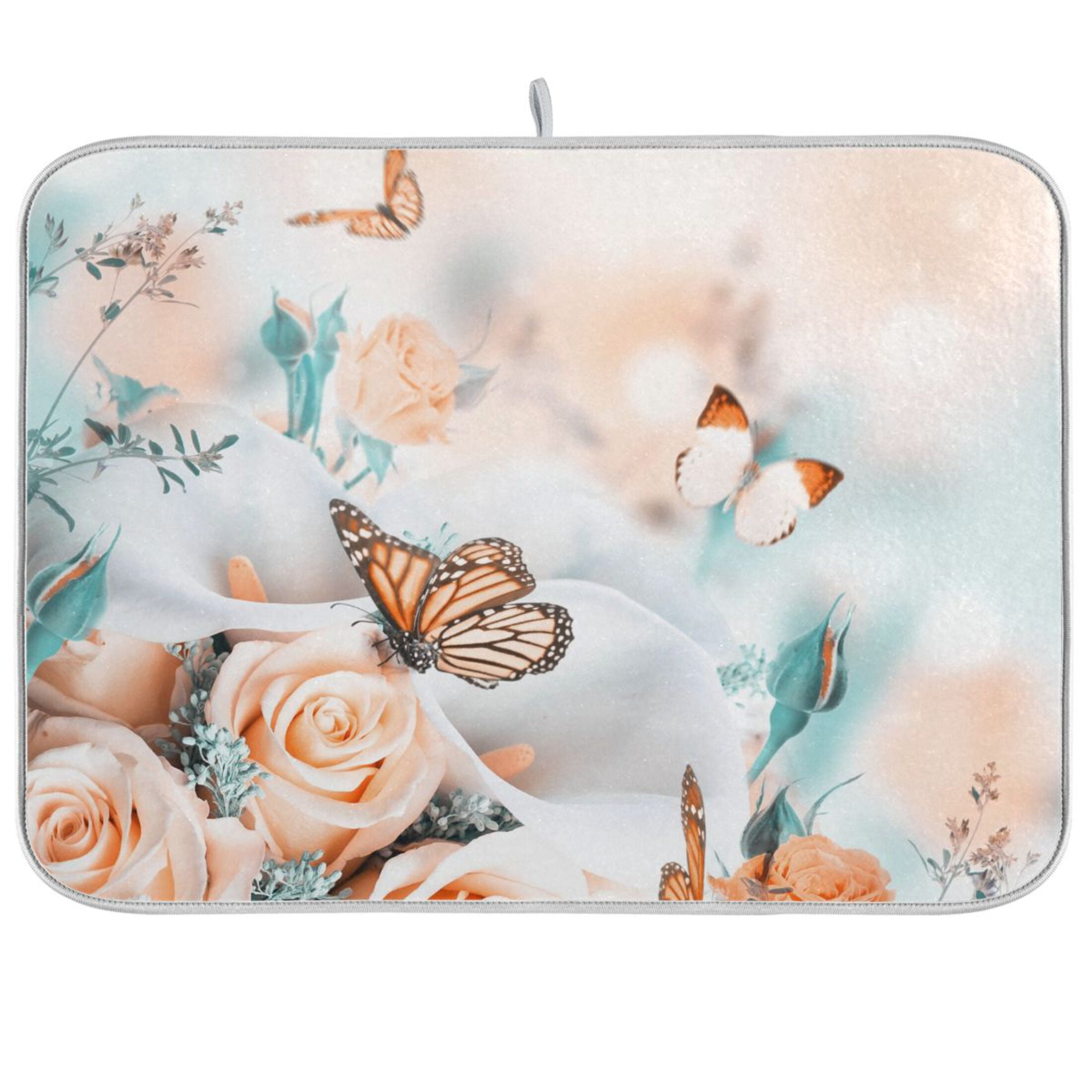 Yellow Roses and Butterfly Dish Drying Mat Microfiber Kitchen Pad Large ...