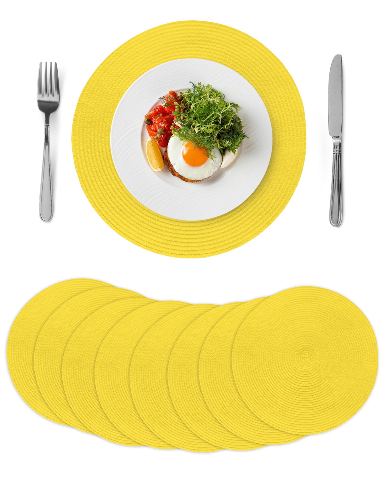 Yellow Round 13 Inch Placemats Set of 8, Pure Yellow HeatResistant Non ...