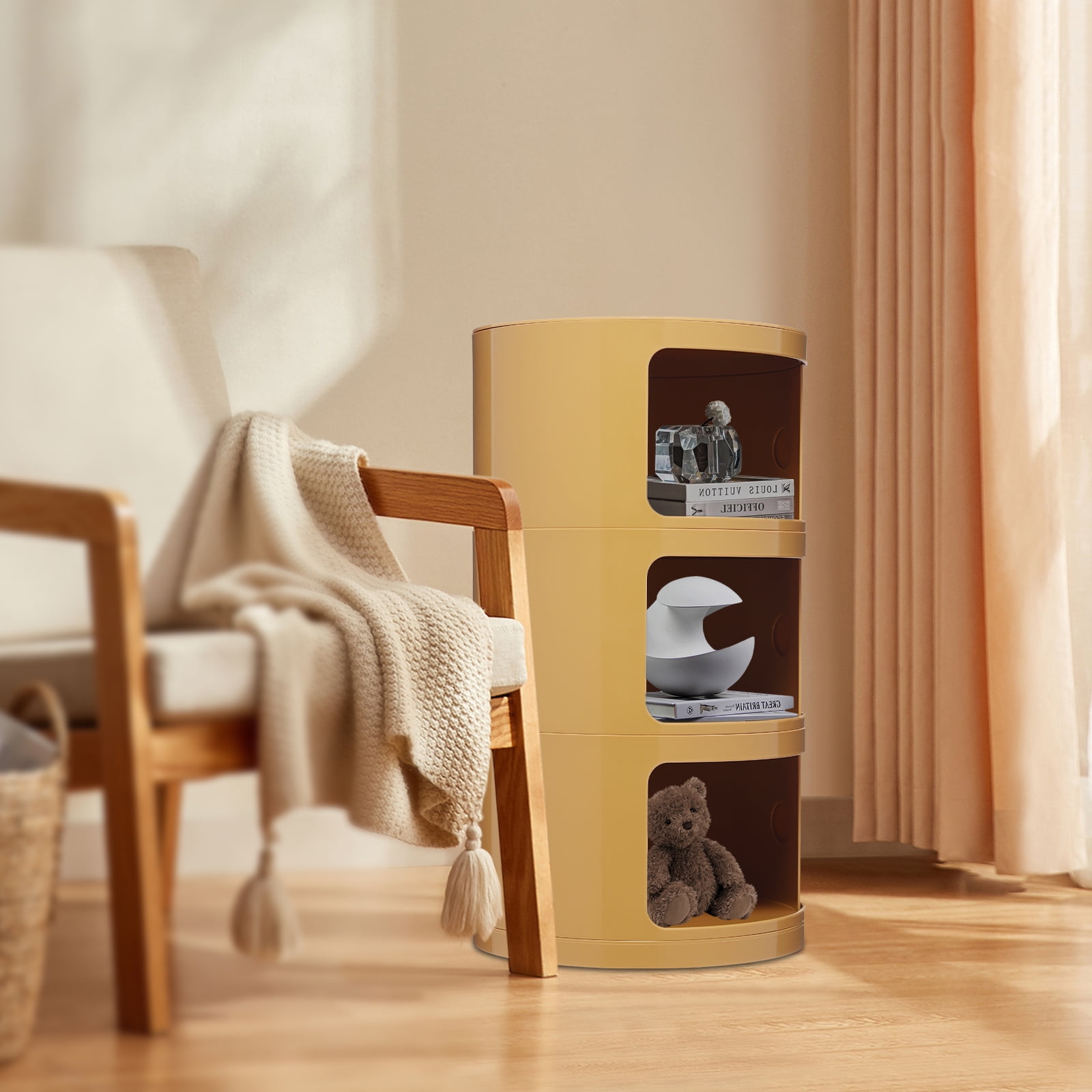 Yellow Round Storage Cabinet, 3-Tier Drawer Organizer with Elevated ...