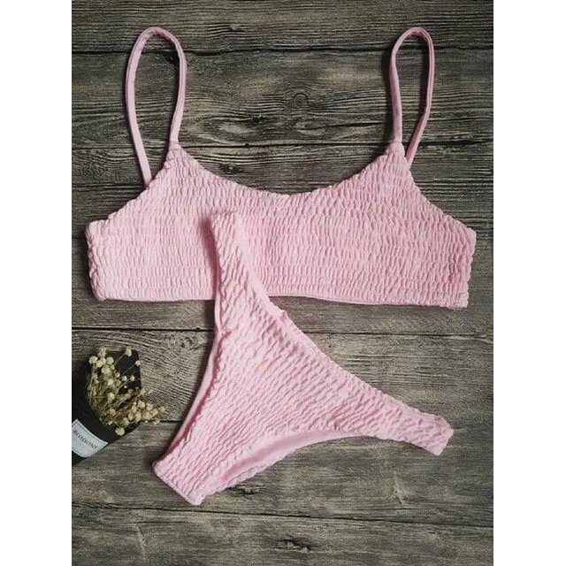 Yellow Ruffles Crochet Sexy Bikini Set Women Push Up Padded Bra Biquini