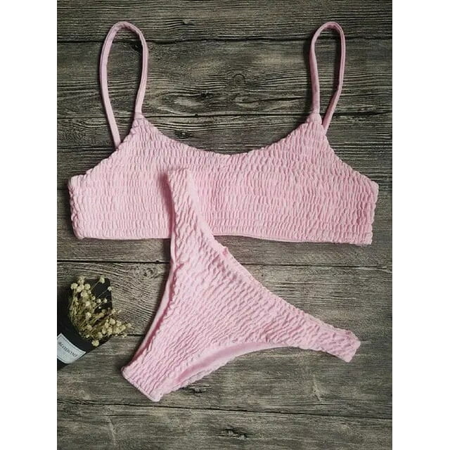 Yellow Ruffles Crochet Sexy Bikini Set Women Push Up Padded Bra Biquini