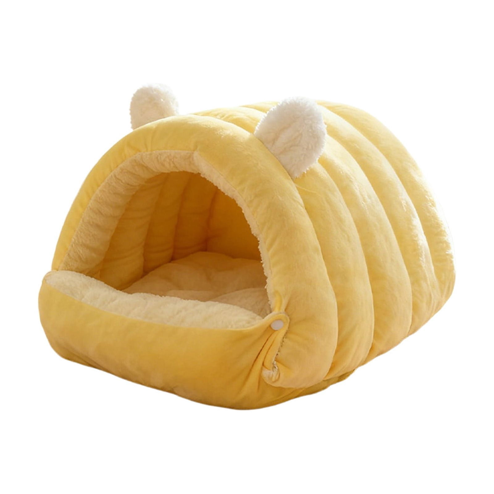 Yellow S Semi Enclosed Pet Bed Solid Color Tree Hole Design Warm ...