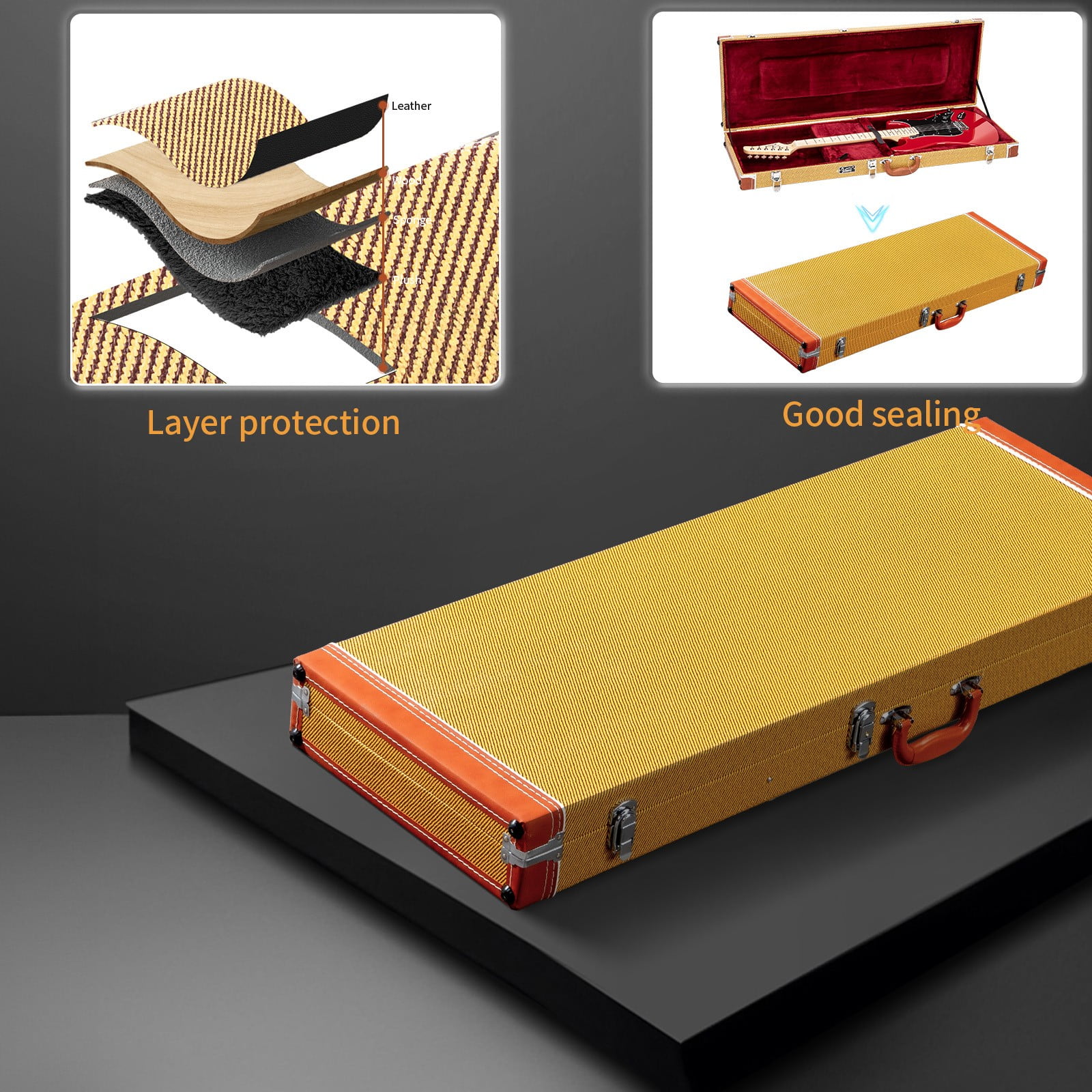 Yellow ST Electric Guitar Hard Case, 41" Portable Square Wood Guitar ...