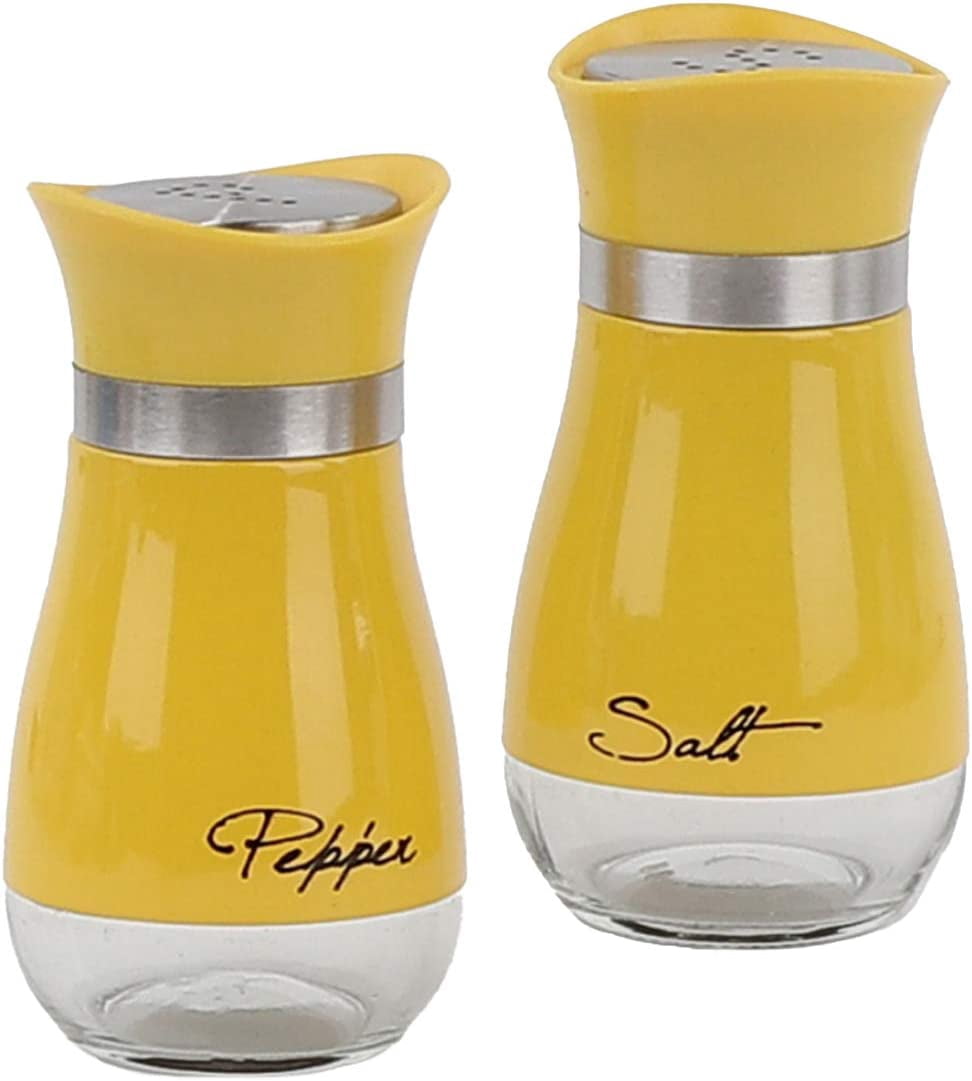 Servette Home Yellow Salt and Pepper Shaker Set, Refillable Glass ...