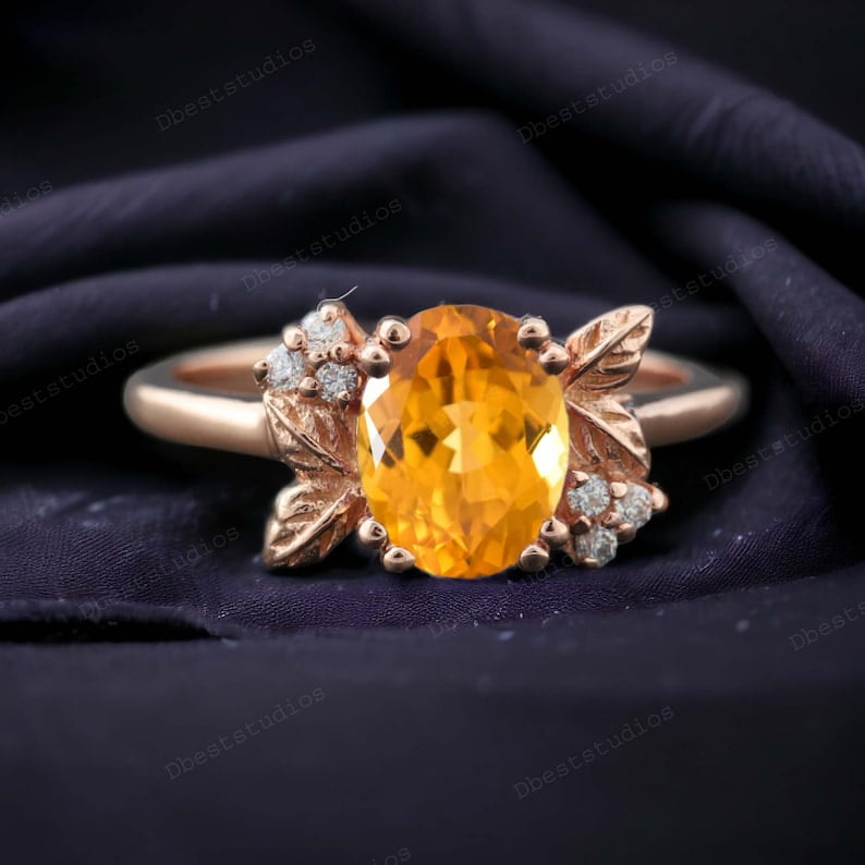 Yellow Sapphire Statement Ring Nature Inspired Diamond Ring Art Deco ...