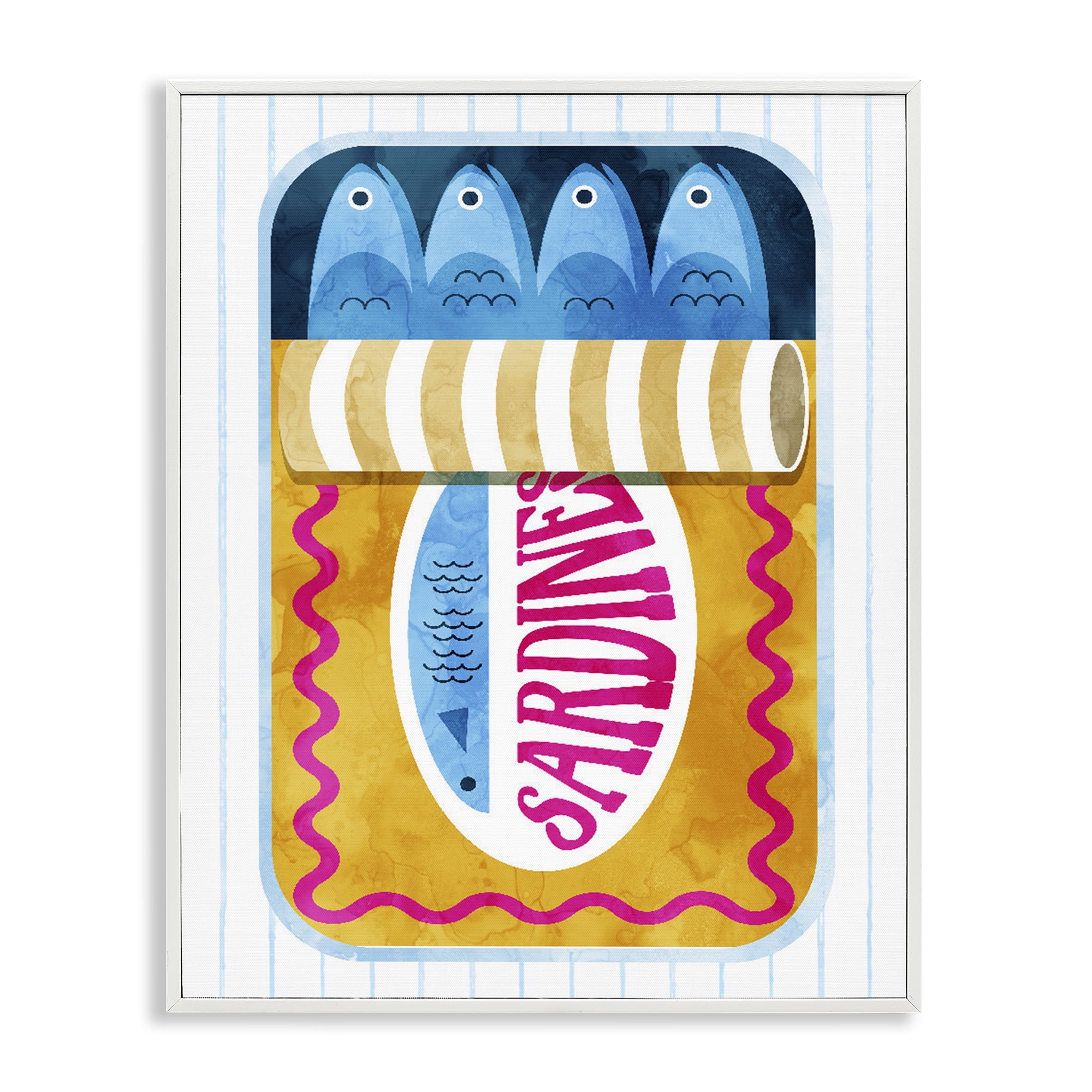 Yellow Sardine Tin over Stripes White Framed Giclee Art, design by ...
