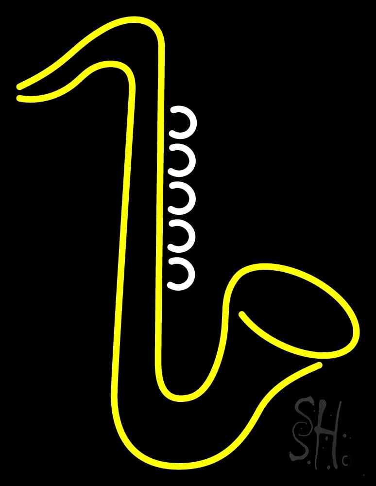 Yellow Saxophone 1 LED Neon Sign 19" Tall x 15" Wide - inches Black ...