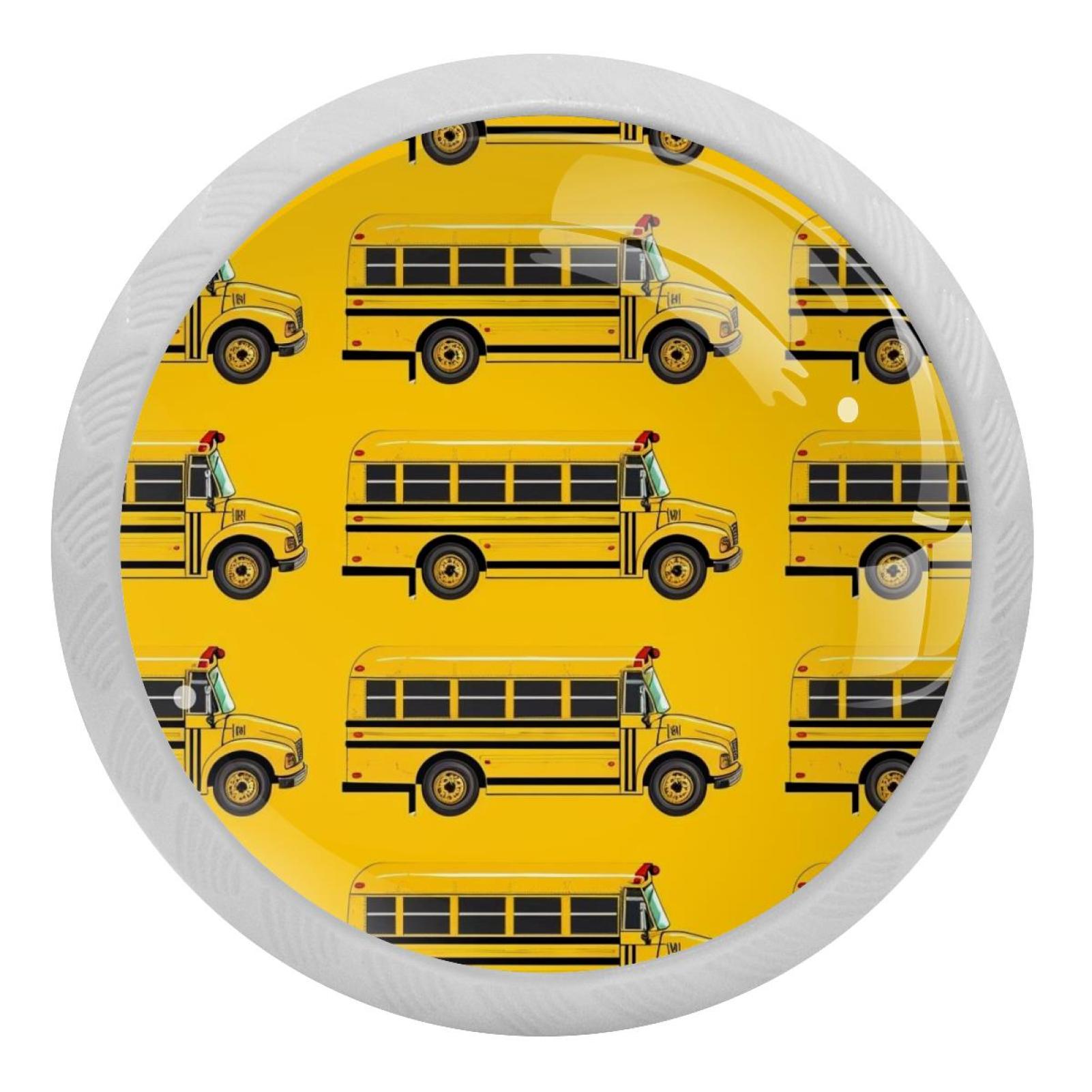 Yellow School Bus Cars Glow in The Dark Crystal Glass Cabinet Knobs 4 ...