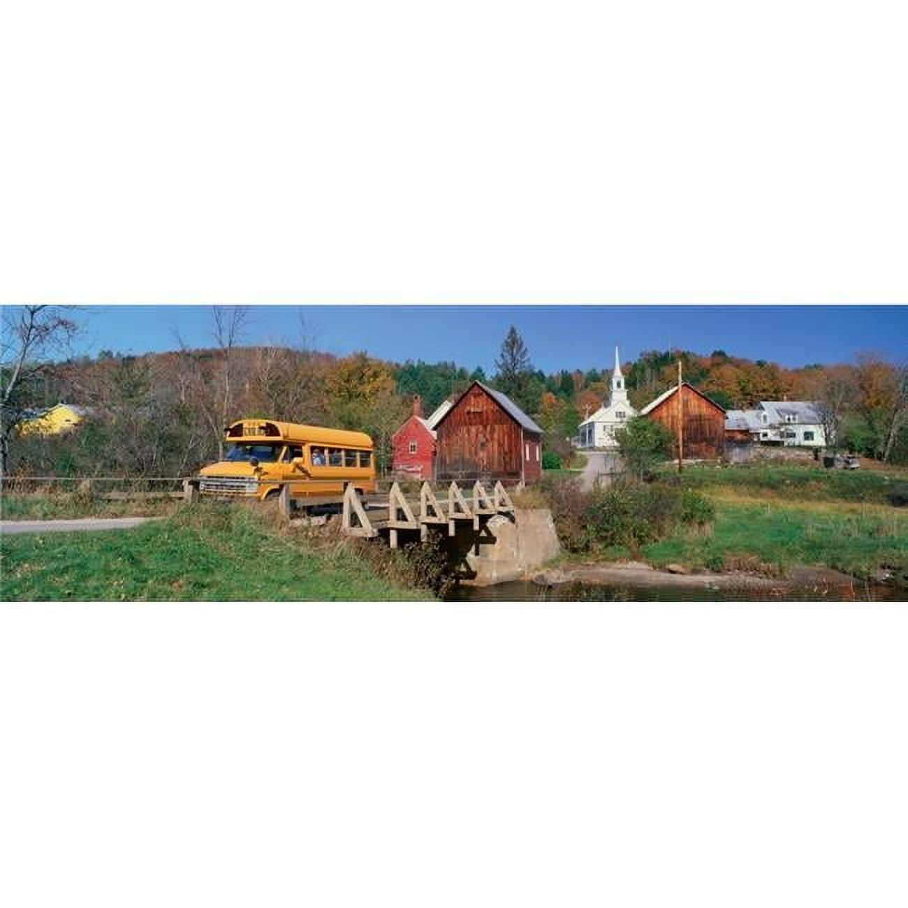 Yellow School Bus Crossing Wooden Bridge Over Waits River in Autumn Vt ...