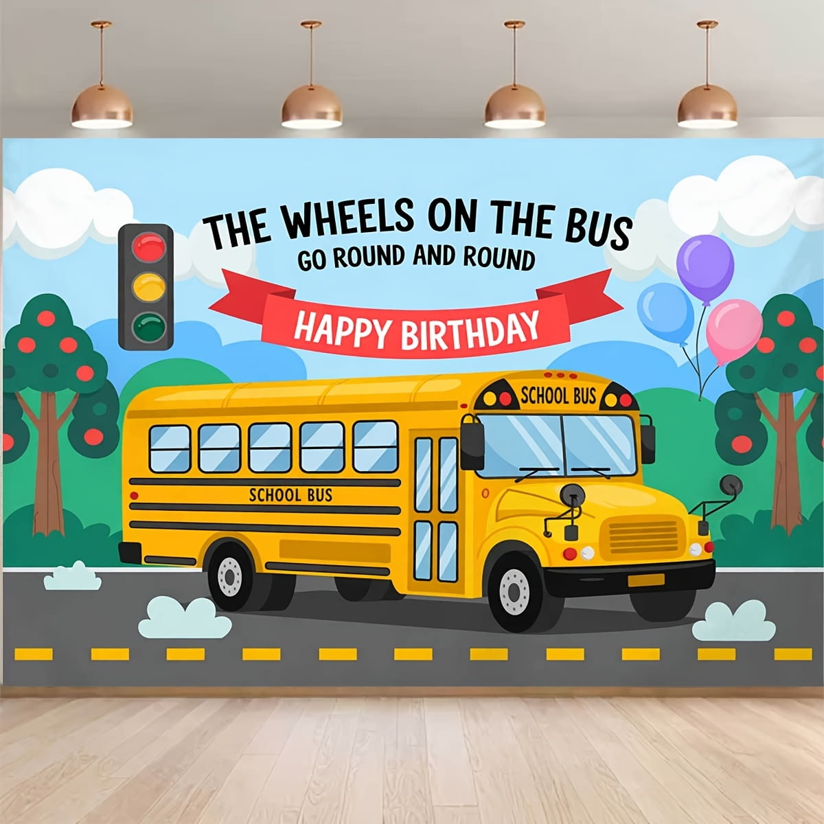 Yellow School Bus Happy Birthday Backdrop The Wheels on the Bus Go ...
