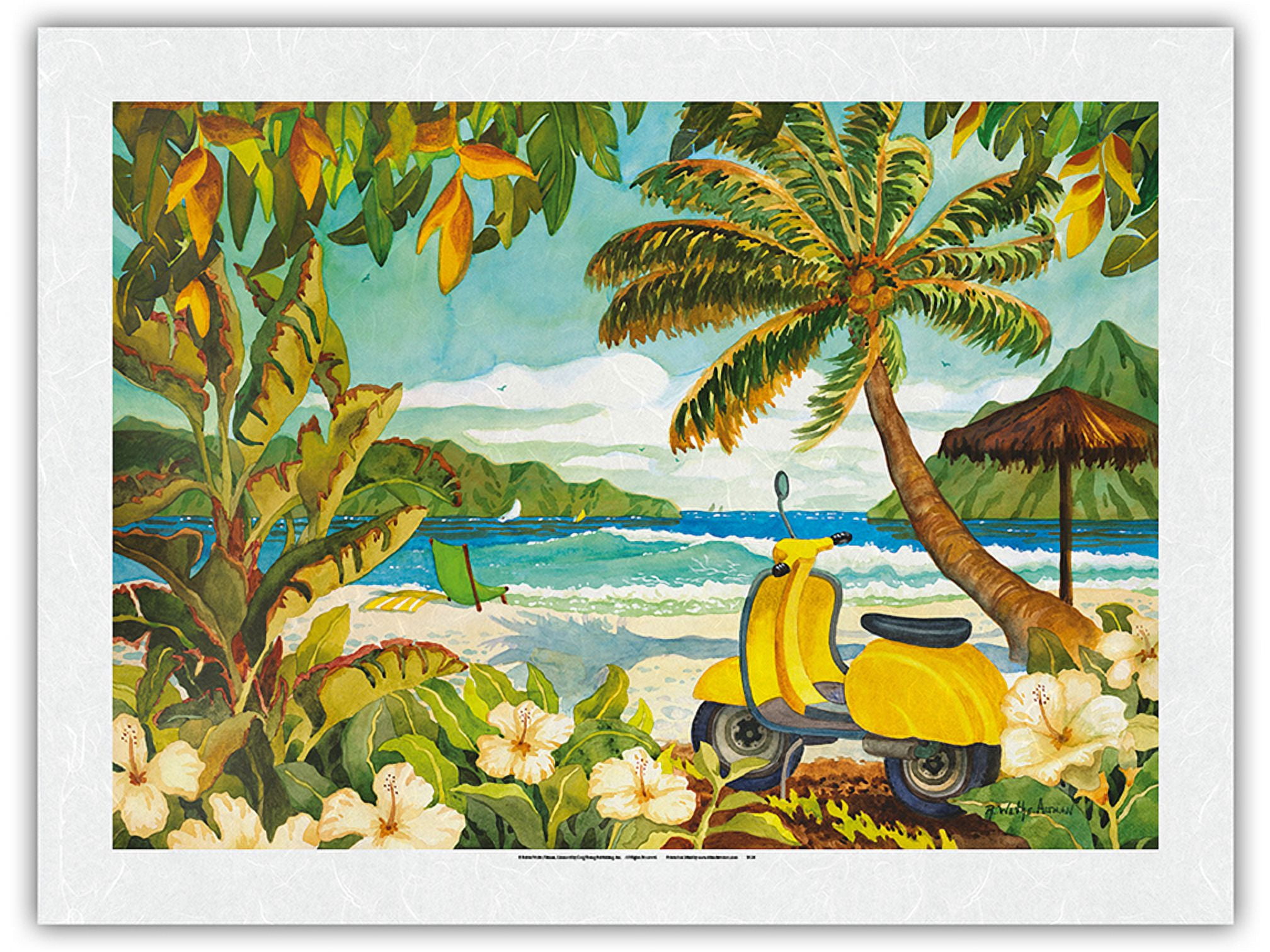 Yellow Scooter in Paradise-Tropical Beach Ocean View-Hawaii-Hawaiian ...