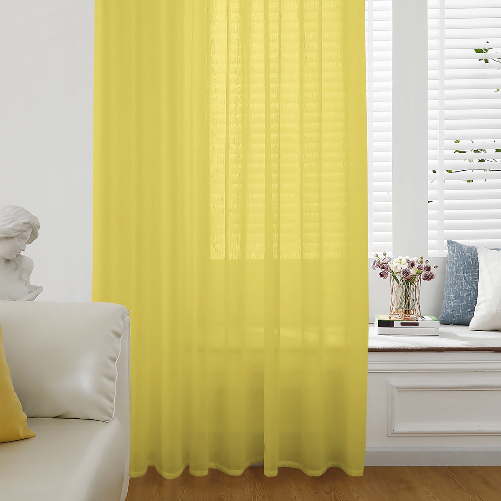 Yellow Semi Sheer Curtains Drapes for Living Room, Bedroom, French ...