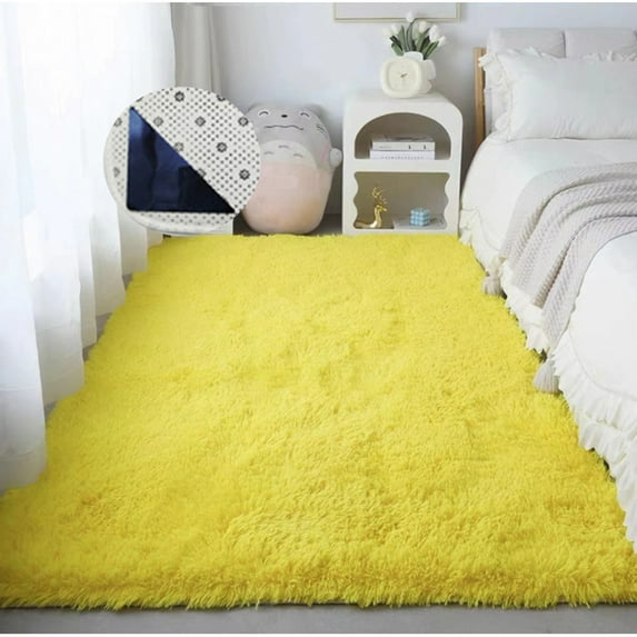 Yellow Shaggy Area Rugs 3.2 x 5.2ft Non-Slip Backing Floor Mat Soft ...