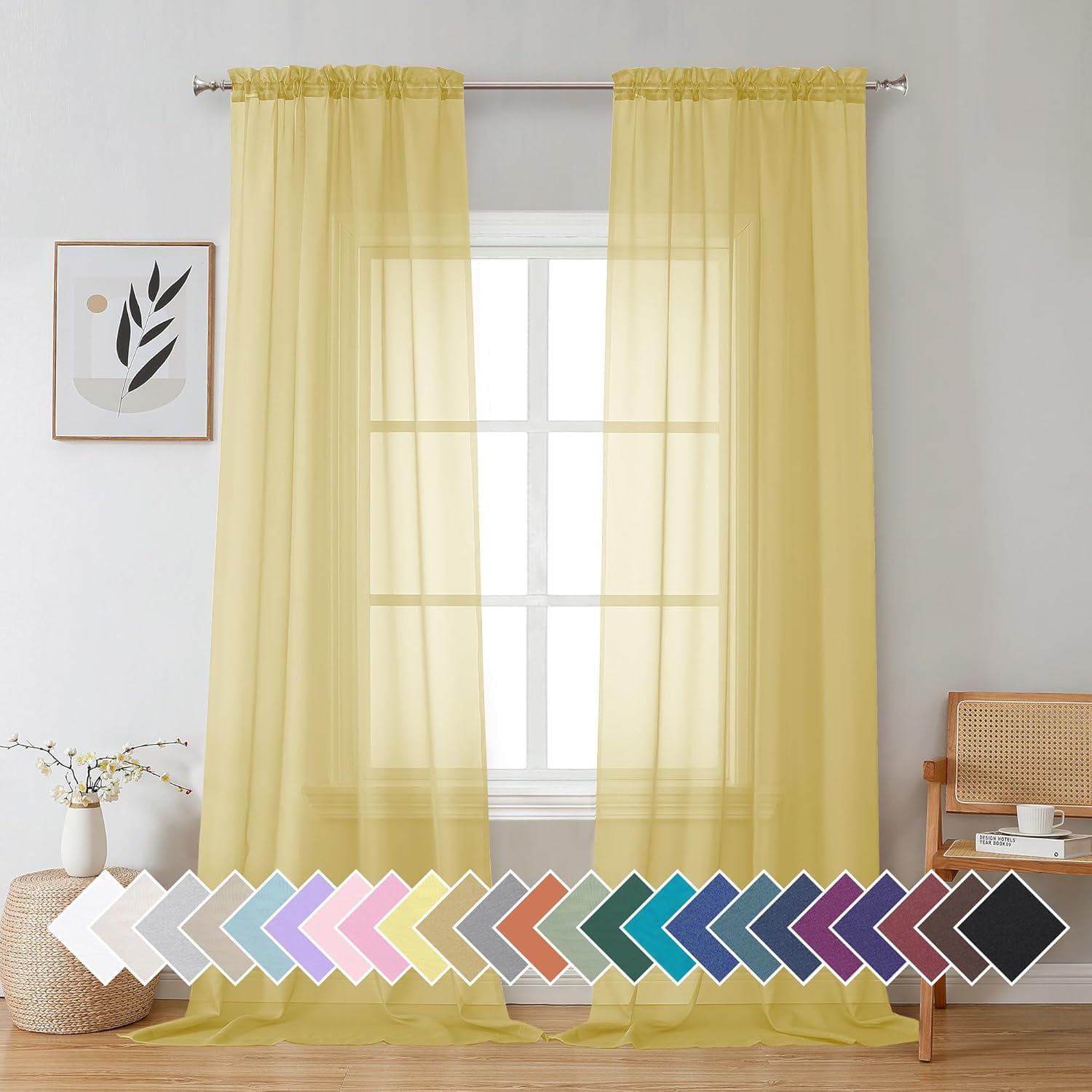 Yellow Sheer Curtains 2 Panel Sets 96 Inches Long - Transparent Light ...