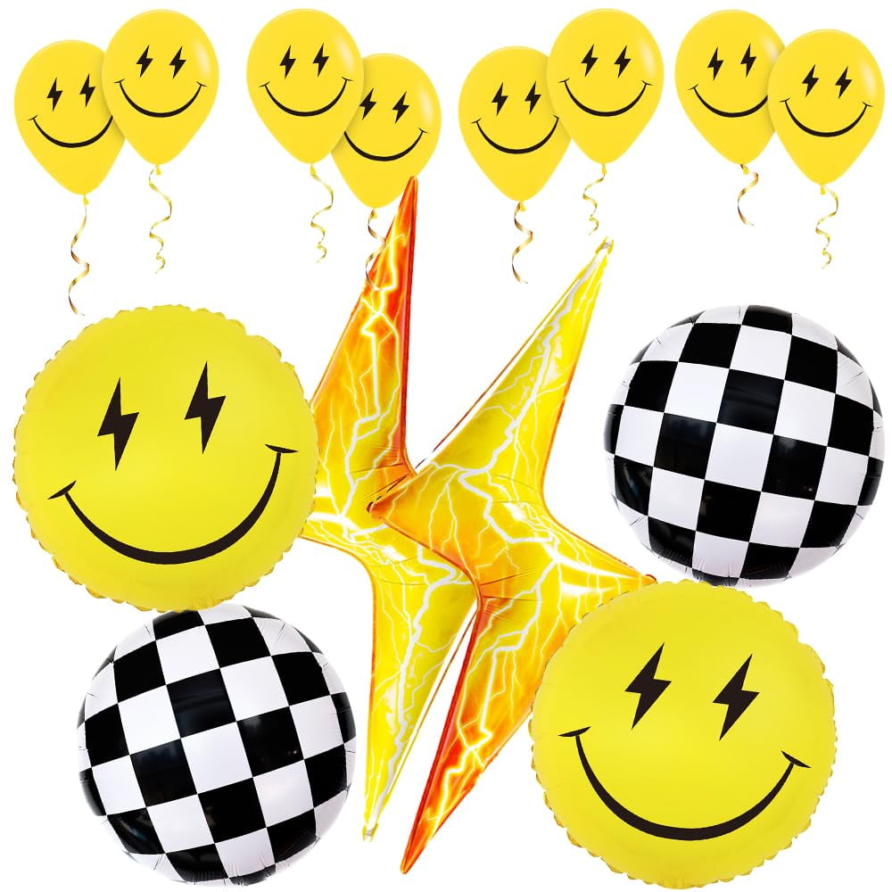 Yellow Smile Face PresNok Balloons Lightning Bolt Black White One Happy ...