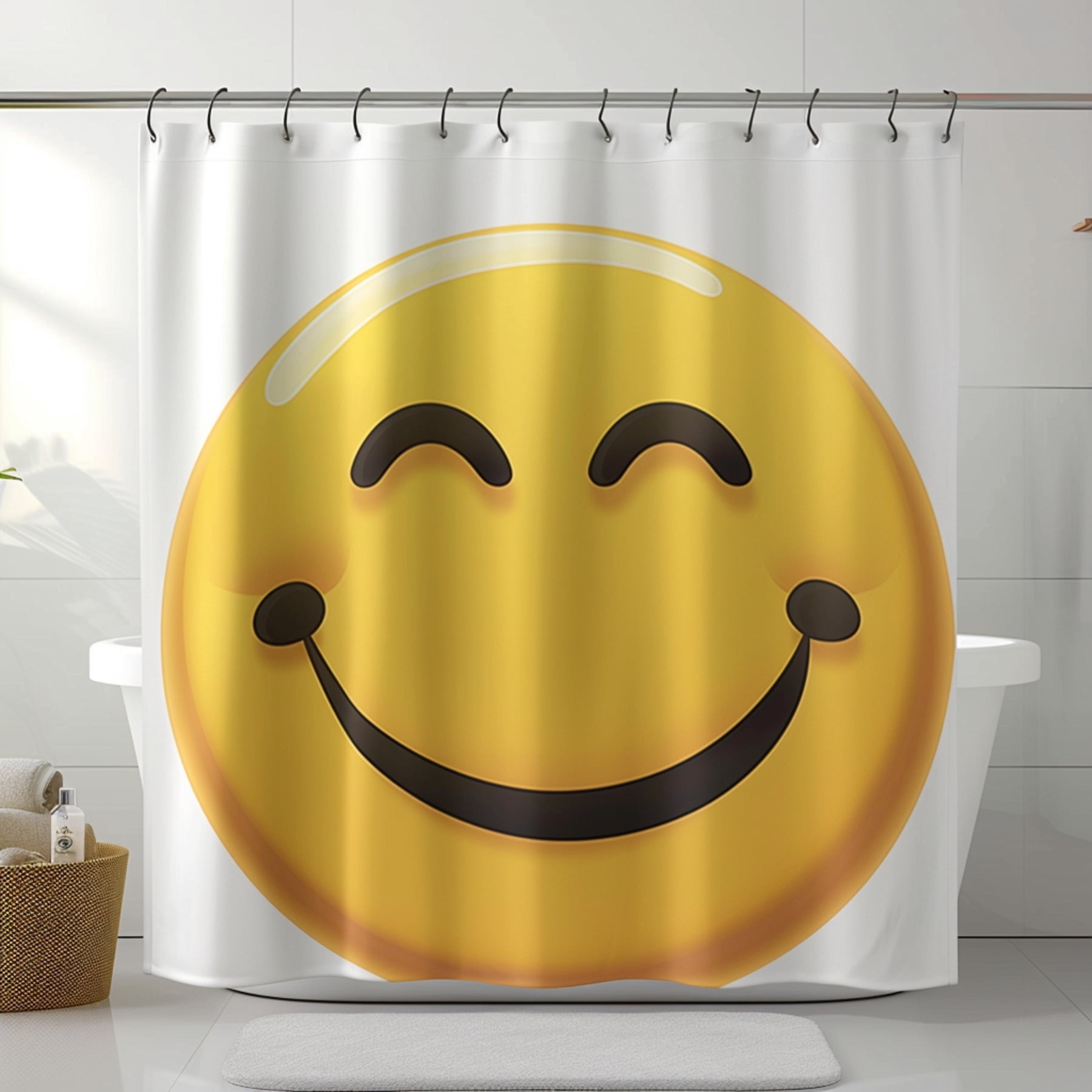 Yellow Smiley Face Emoji Shower Curtain Hyper Realistic Design for ...