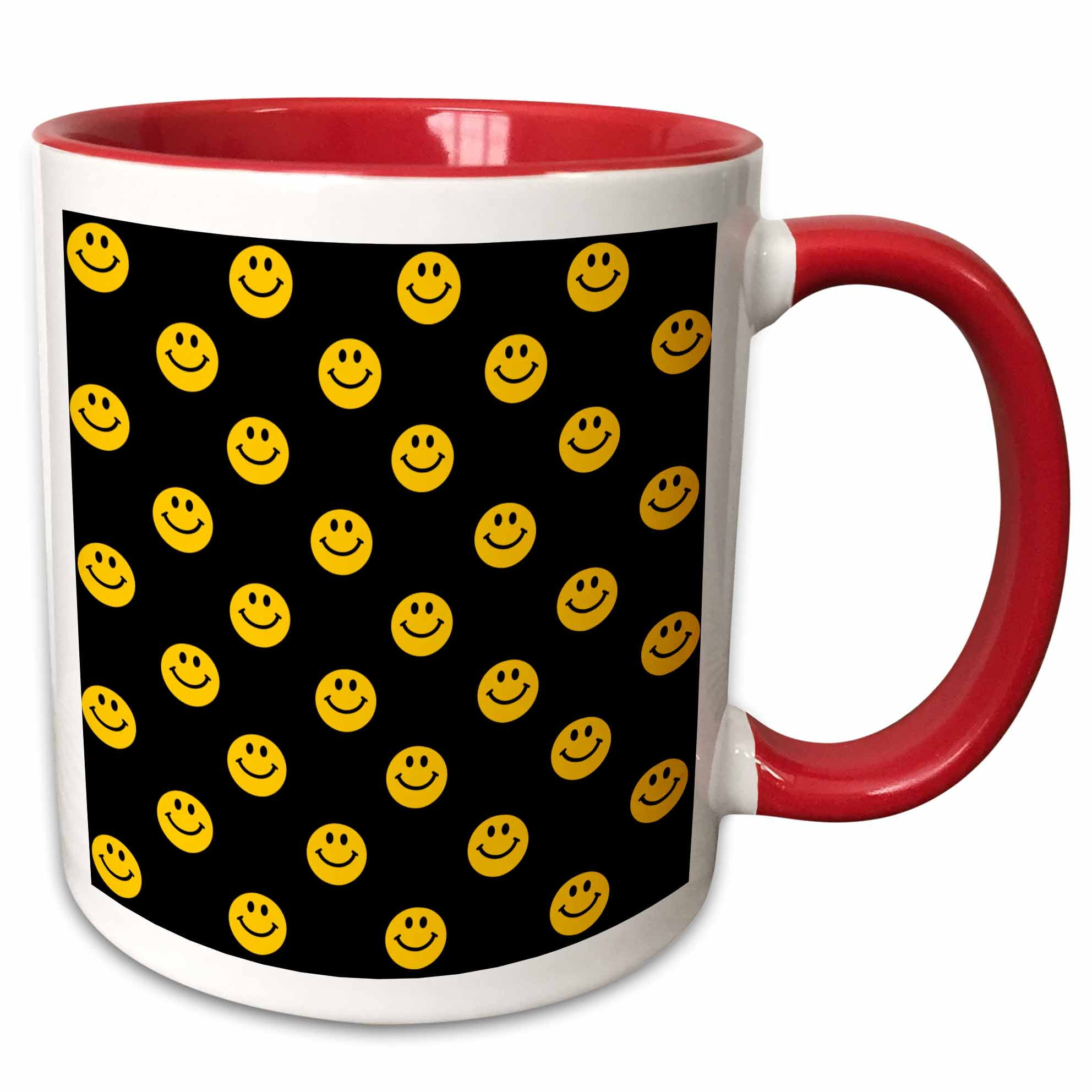 3drose, Yellow Smiling Face Pattern on Black - Cute Smile Happy Smilies ...