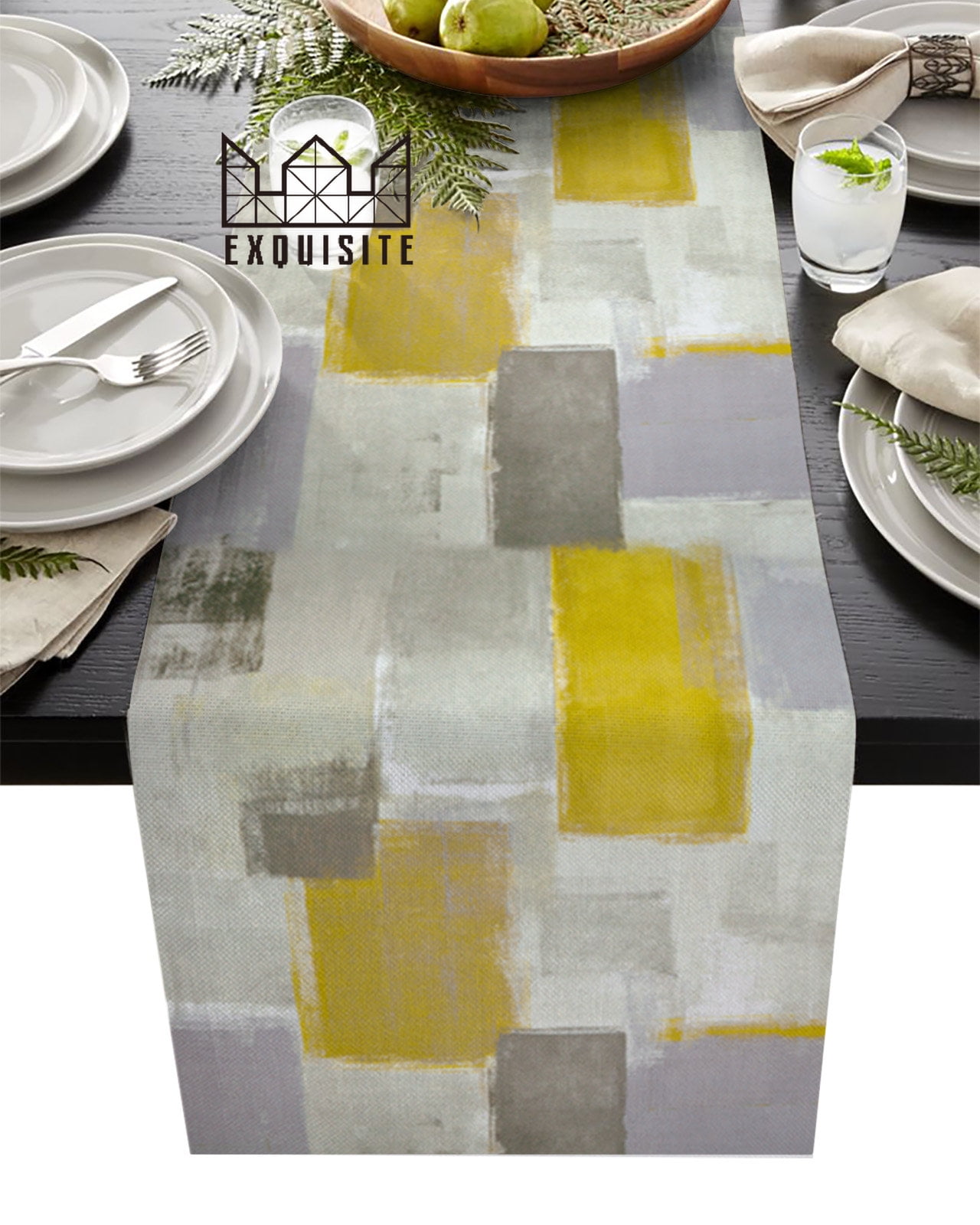 Yellow Smudge Paint Graffiti ration Texture Table Runner ration Home r ...