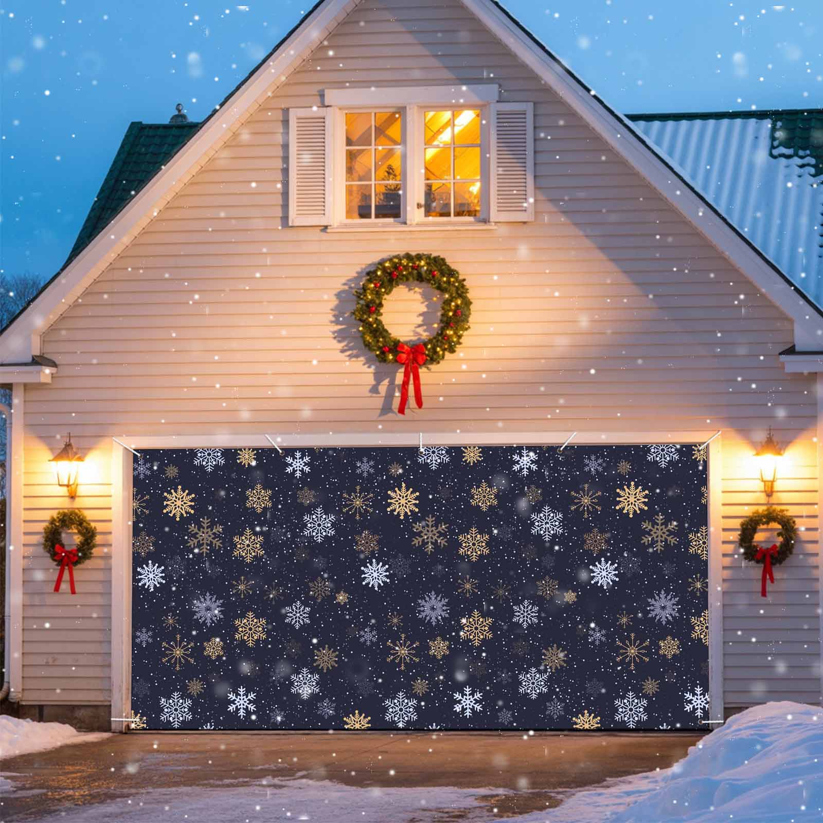 Yellow Snowflakes Garage Door Decorations, 6x13ft Garage Door Cover ...