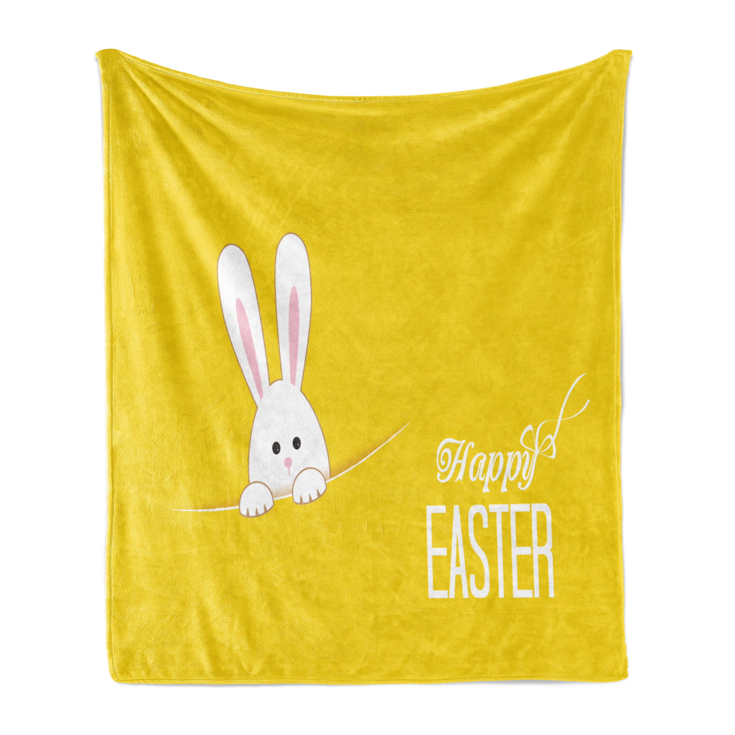 Yellow Soft Flannel Fleece Blanket, Easter Bunny Rabbit Animal Cartoon ...