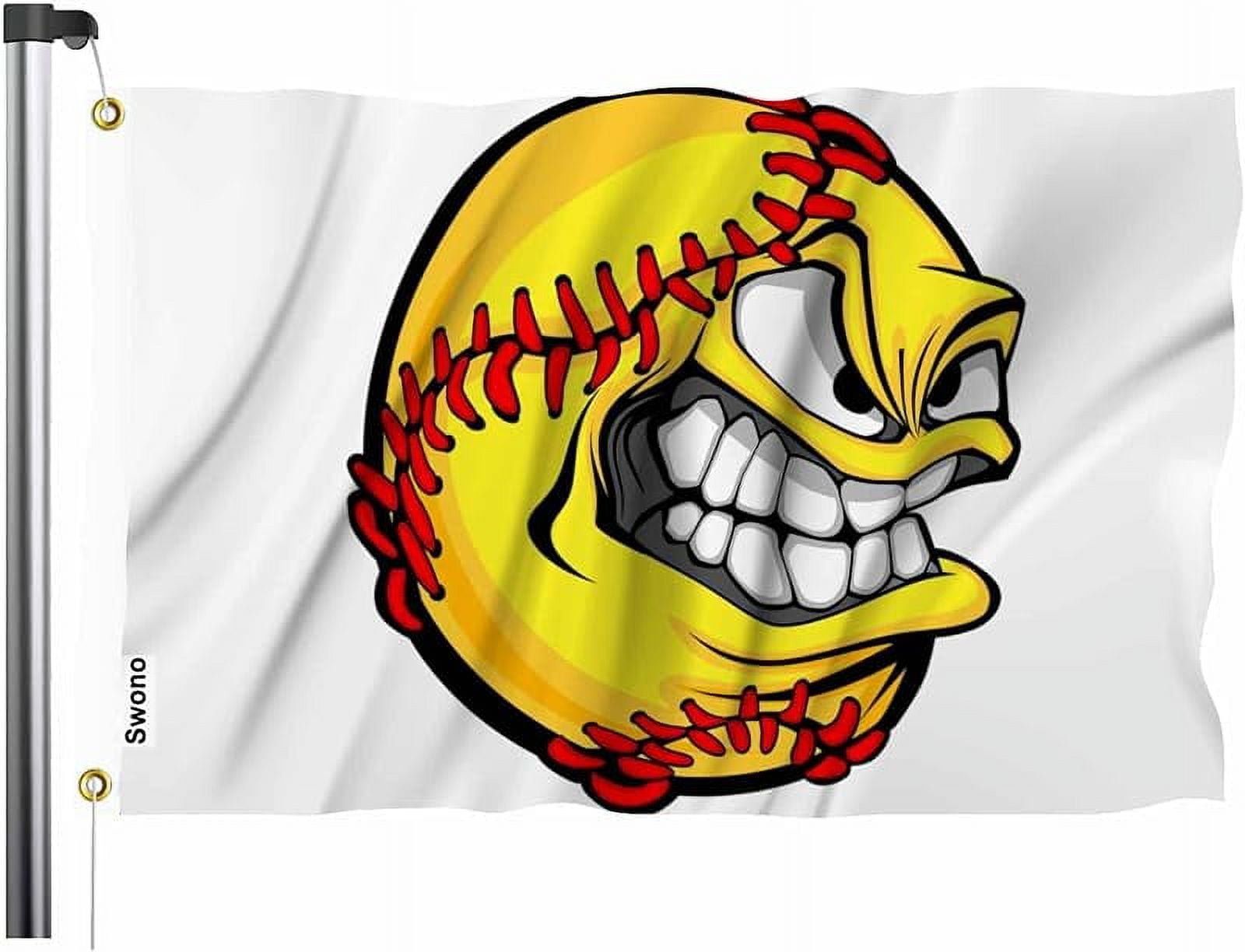 Yellow Softball Face Flag Banner Cartoon Angry Expression Aggressive ...