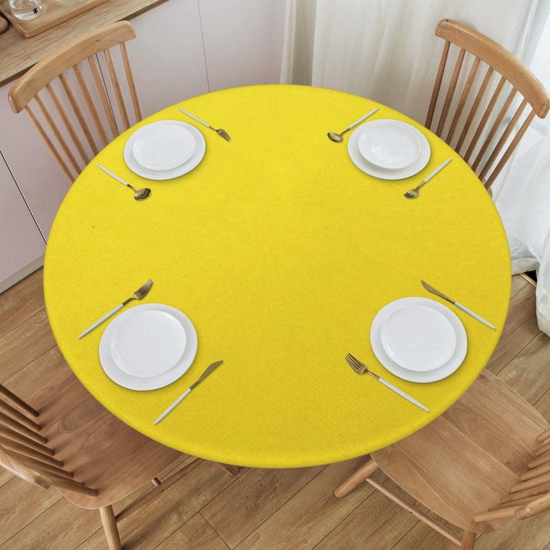 Yellow Solid Color Round Fitted Tablecloth with Elastic Fitted Table ...
