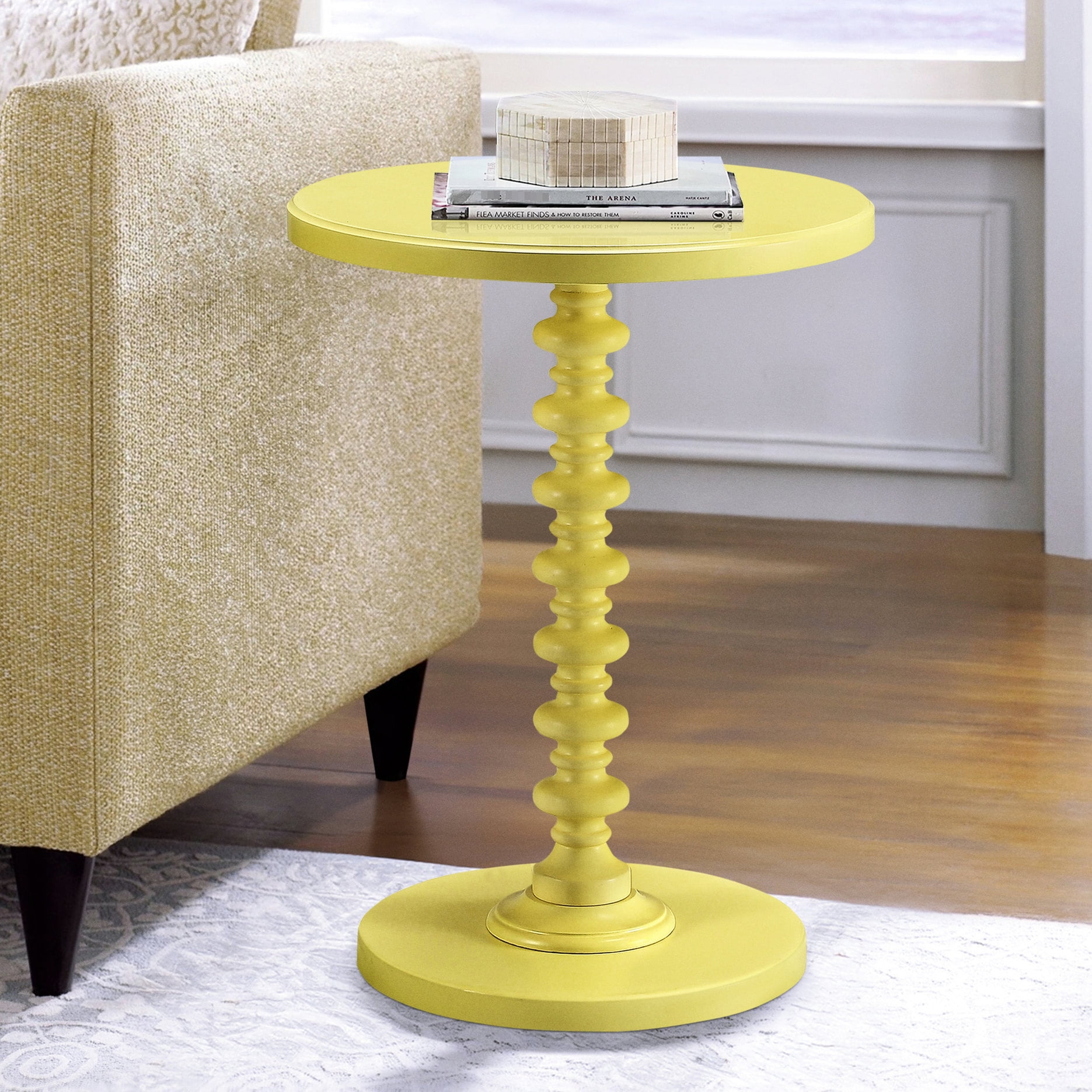 Yellow Solid Wood Round Side Table | A Surface for Drinks in Primary ...