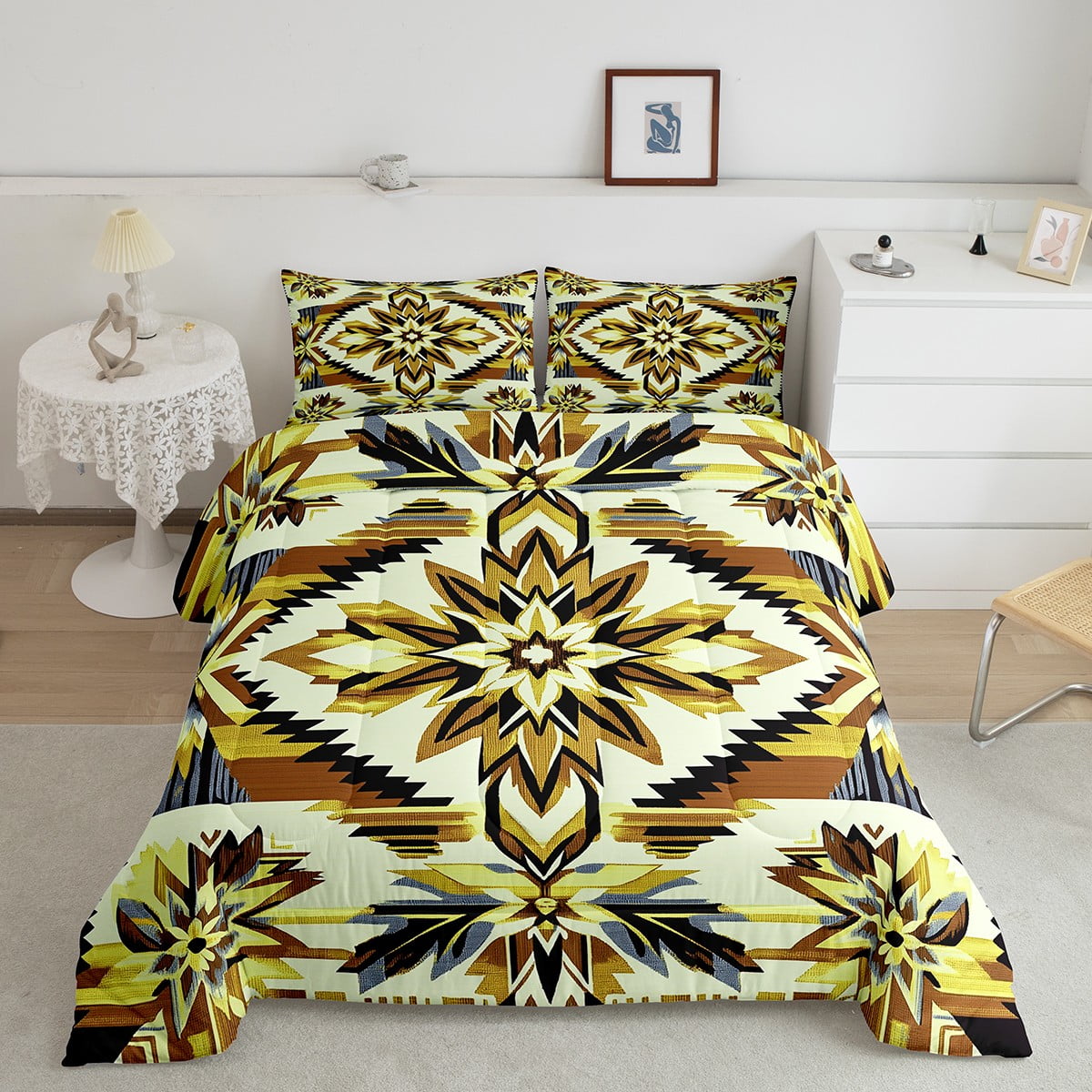 Yellow Southwestern Bedding Set Full Size,Aztec Comforter Set,Country ...