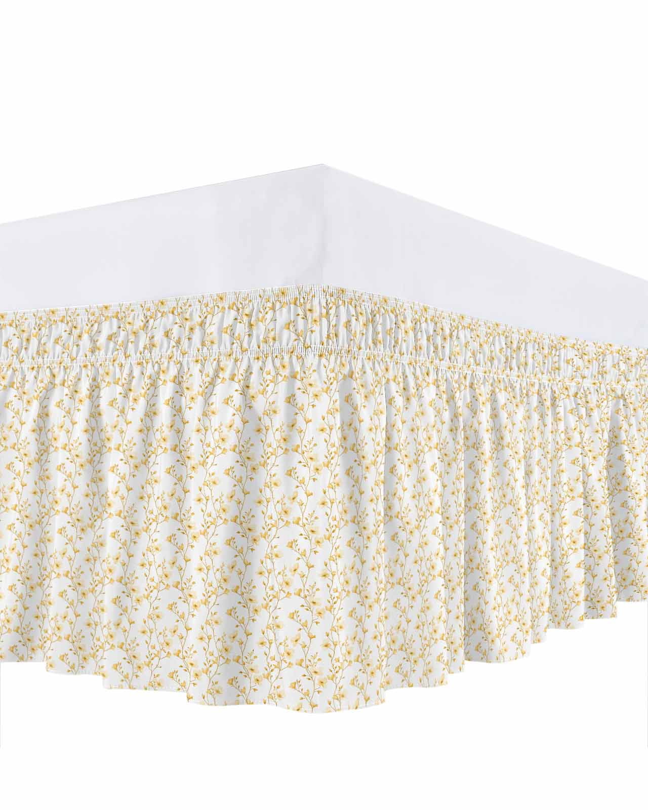 Yellow Spring Floral Bed Skirt Queen Size,Elegant Watercolor Summer ...