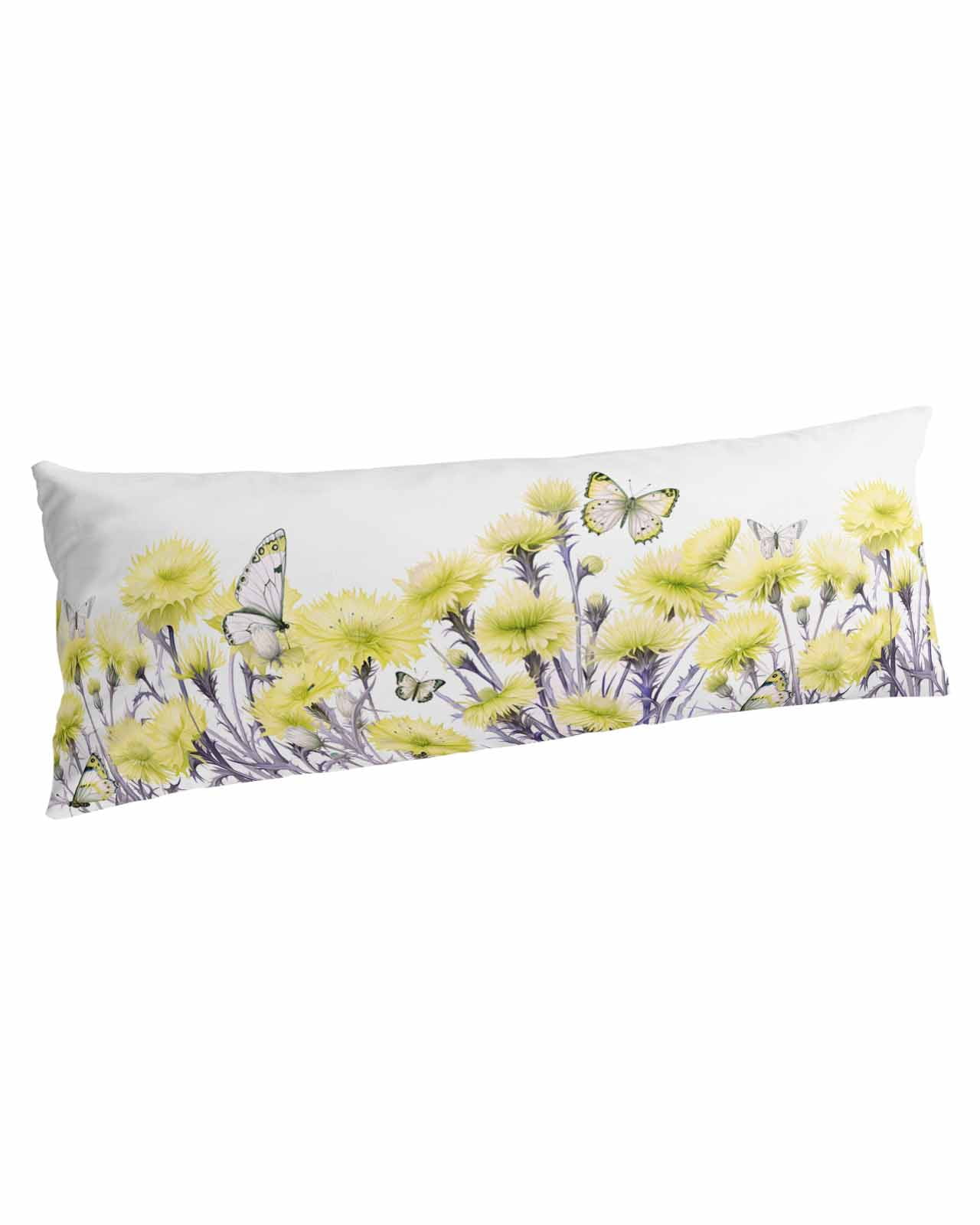 Yellow Spring Floral Body Pillow Covers, Watercolor Summer Botanical ...