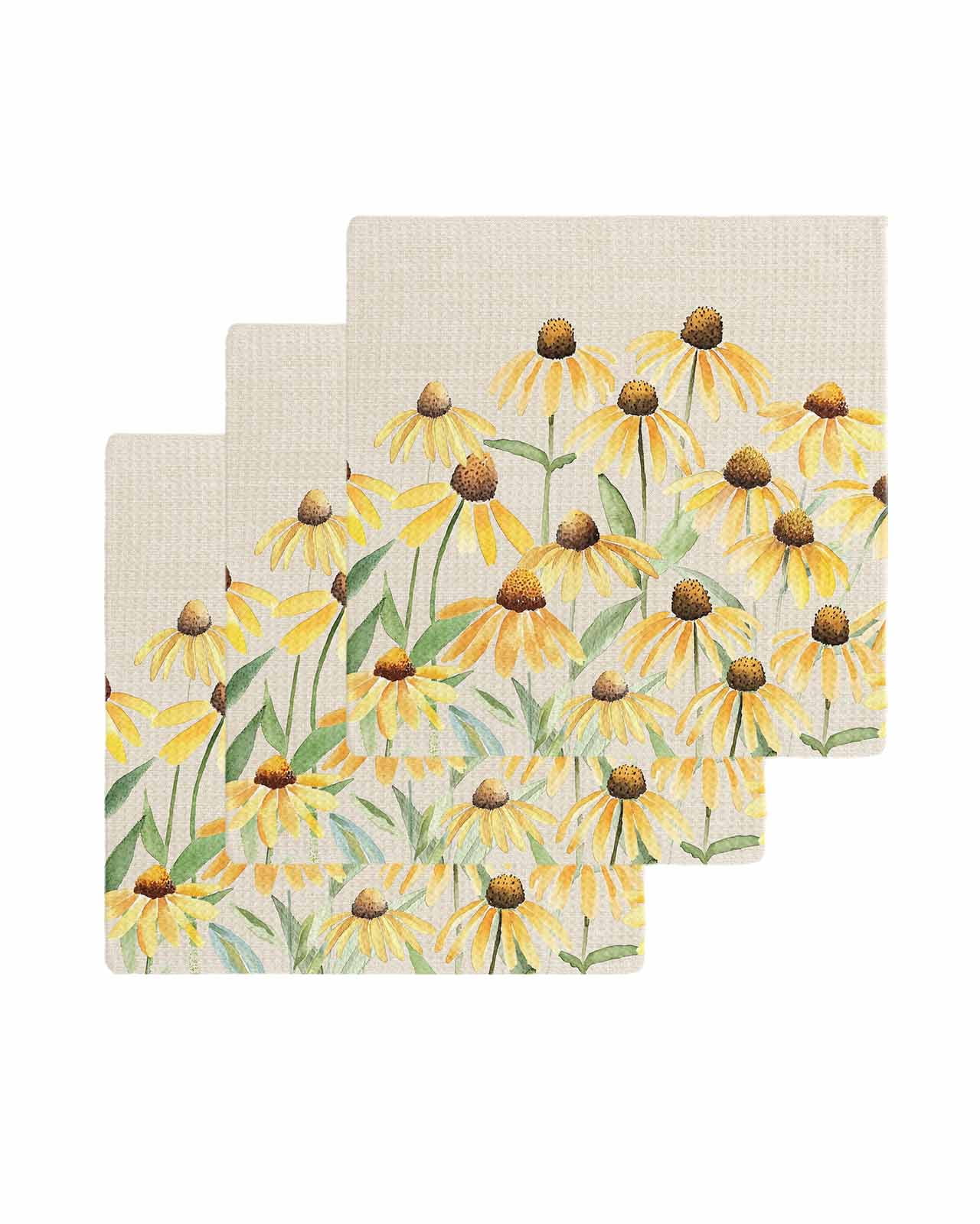 Yellow Spring Floral Kitchen Dish Towels for Drying Dishes Set of 3, Watercolor Elegant ...