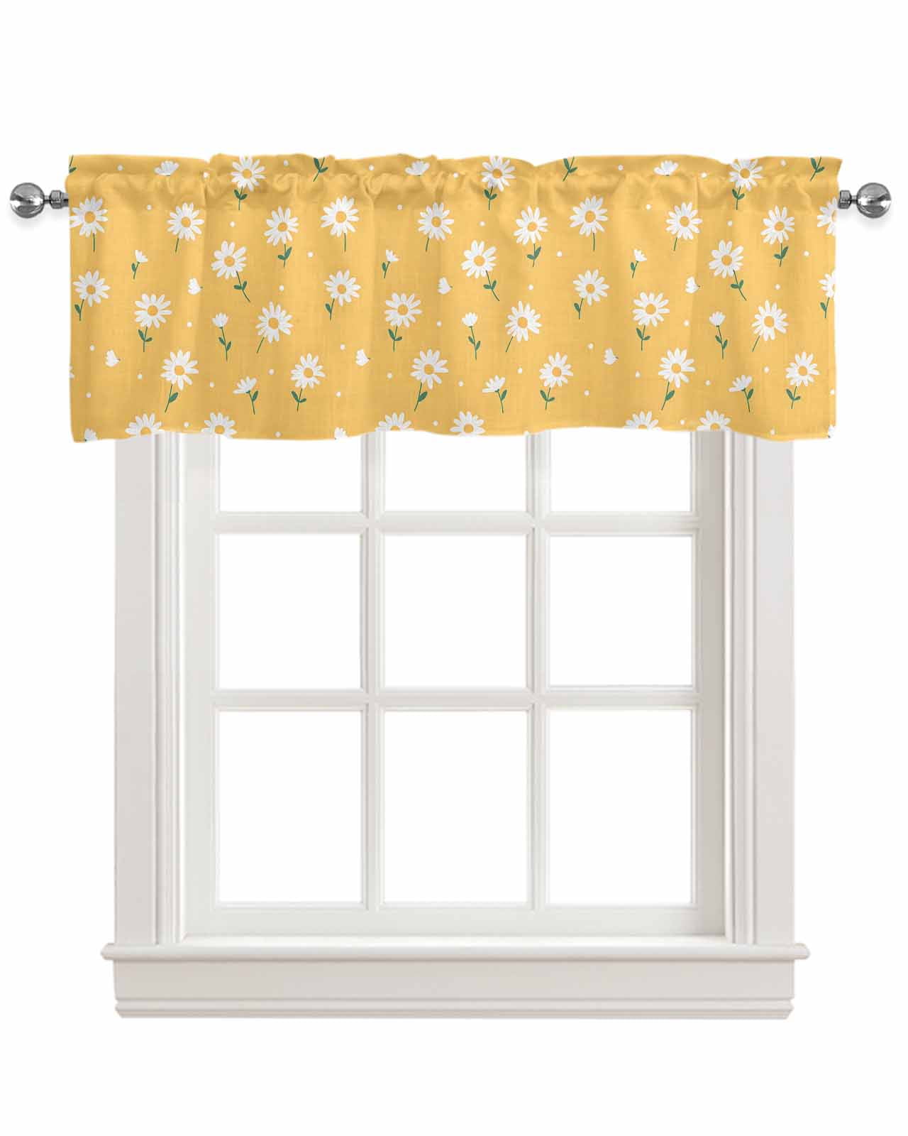 Yellow Spring Floral Kitchen Valances for Windows Farmhouse Linen ...