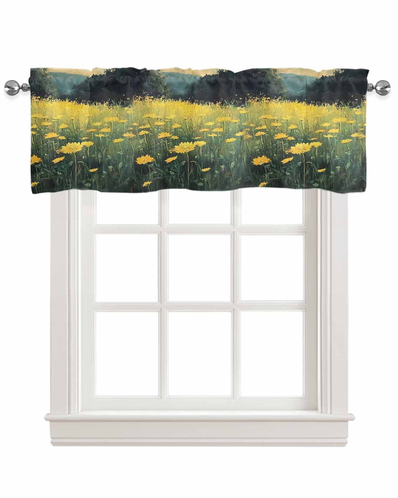 Yellow Spring Floral Kitchen Valances for Windows Farmhouse Linen ...