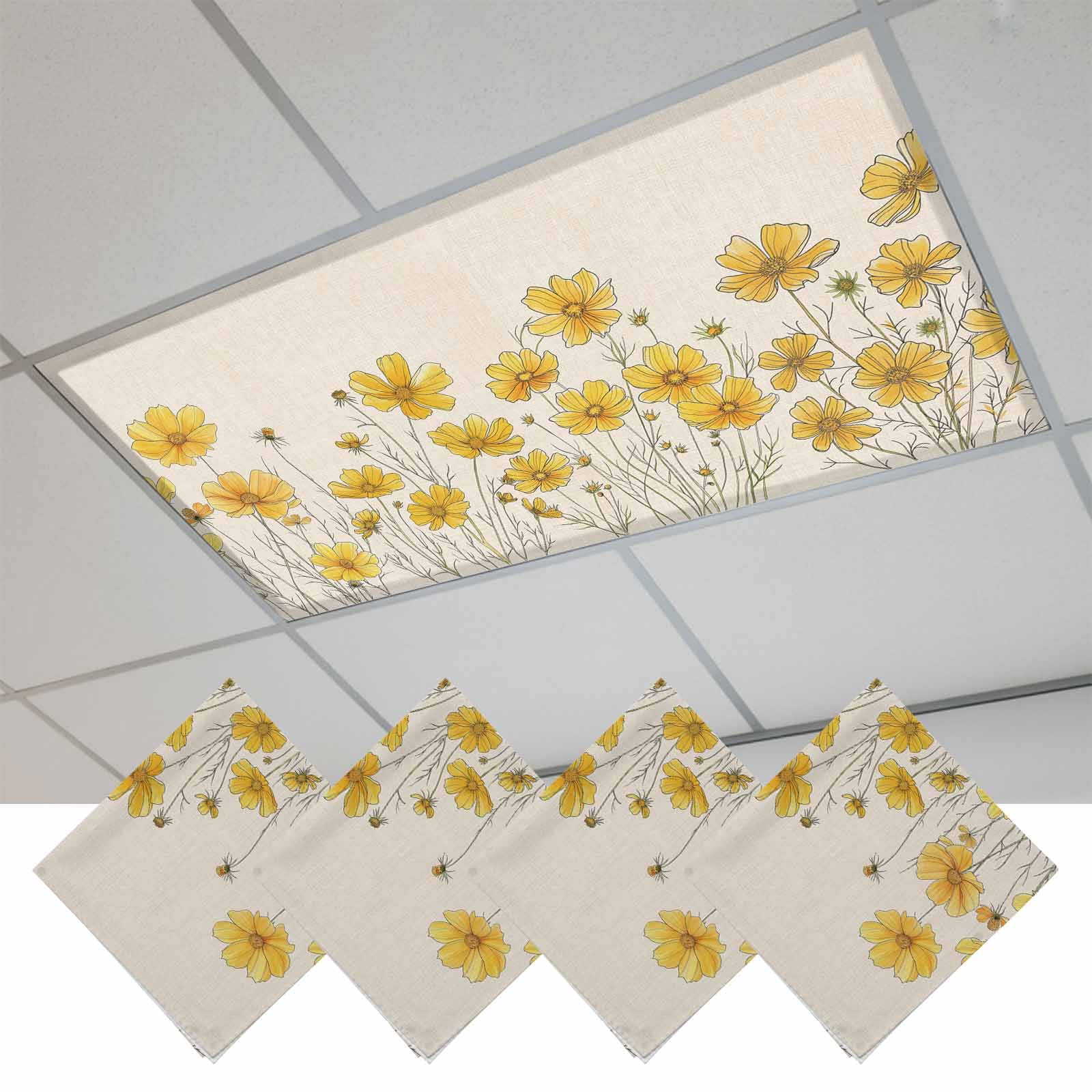Yellow Spring Floral Magnetic Fluorescent Light Covers for Ceiling ...