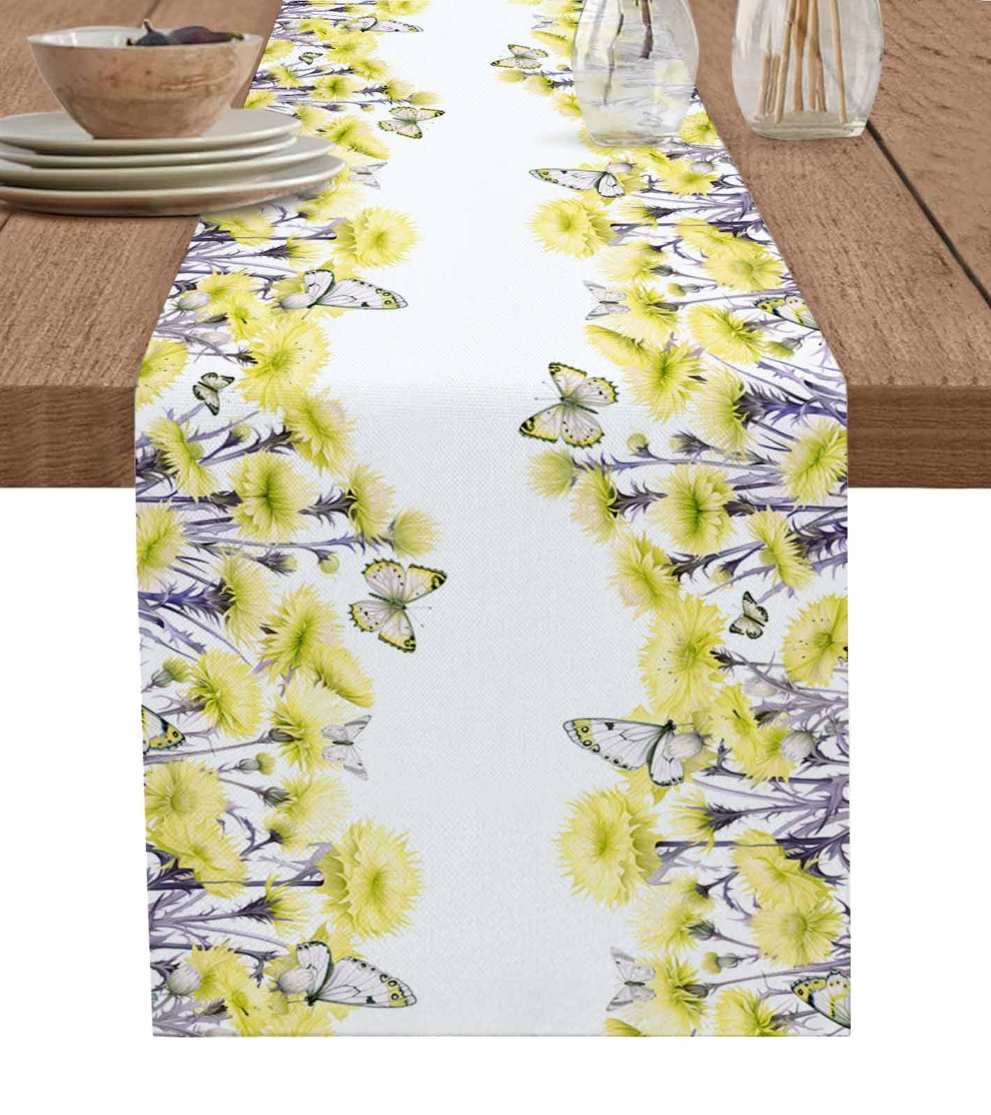Yellow Spring Floral Table Runner Watercolor Summer Botanical Elegant ...