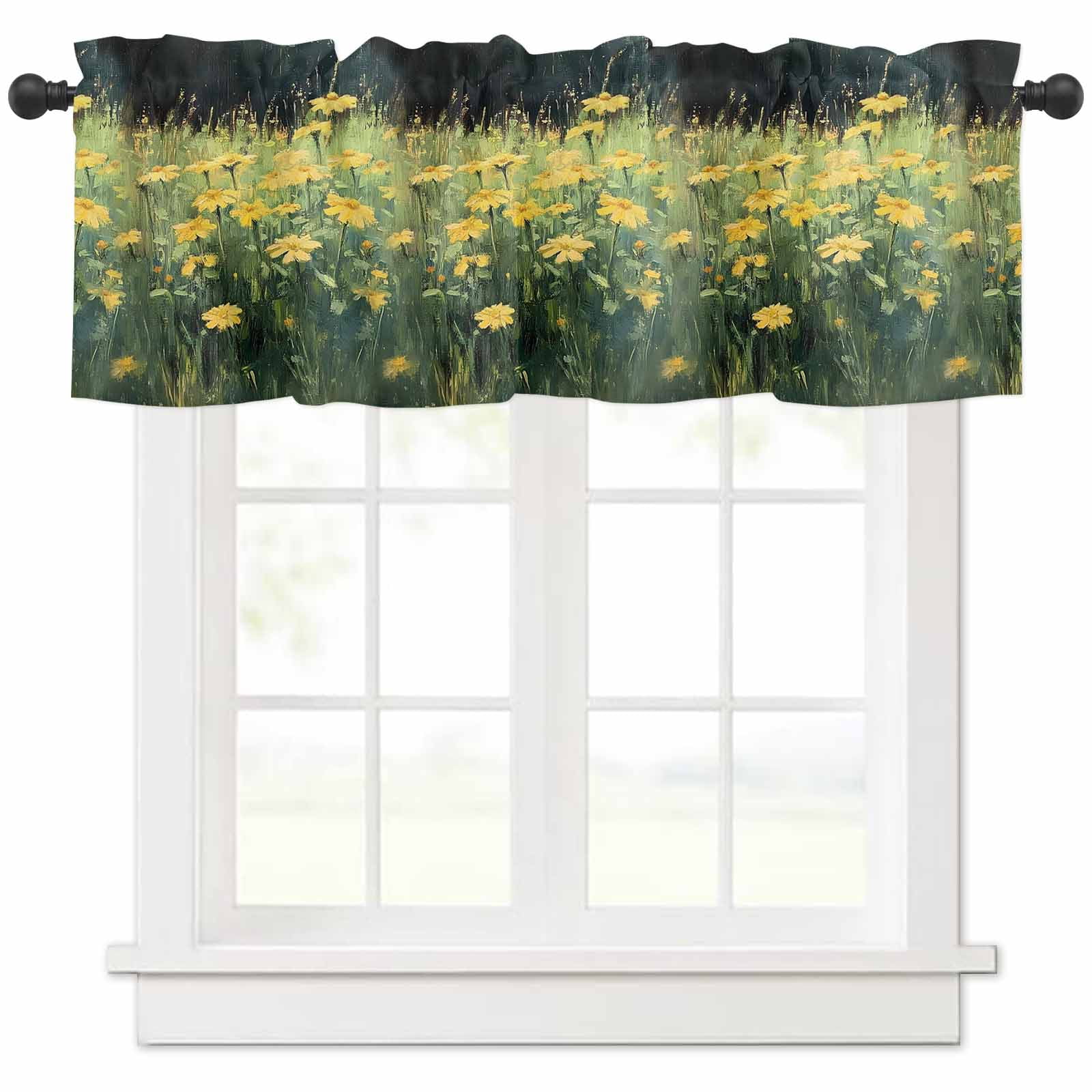 Yellow Spring Floral Valances for Windows Farmhouse Kitchen Curtains ...