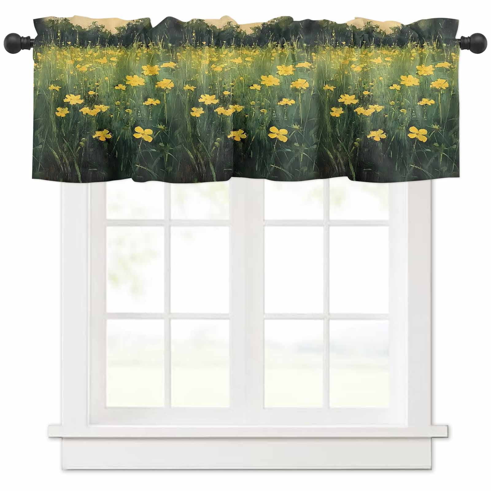 Yellow Spring Floral Valances for Windows Farmhouse Kitchen Curtains ...